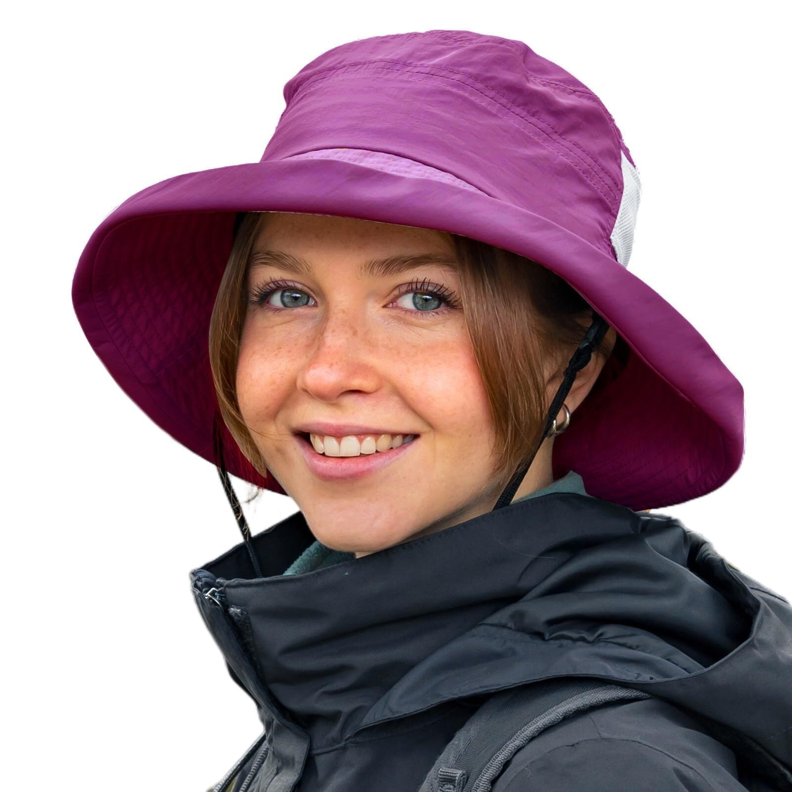 DJM Sun Hats for Women Big Head Wide Brim UPF 50 with Chin Strap ...