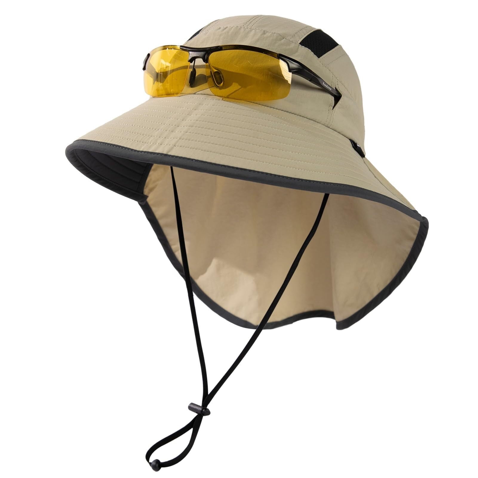 DJM Unisex Mens Sun Hat with Neck Flap Sunglass Lock UPF 50 Wide Brim ...