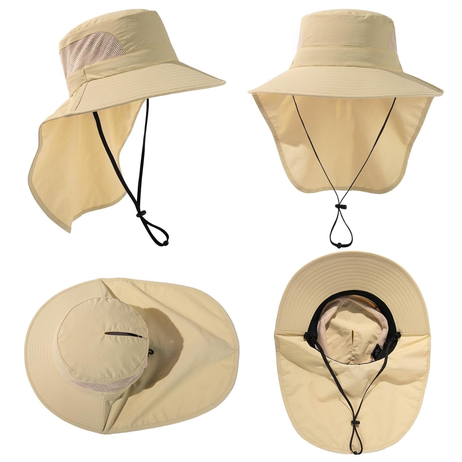 DJM Womens Wide Brim Long Flap High Ponytail Messy Bun Mesh Sun Hat SPF ...