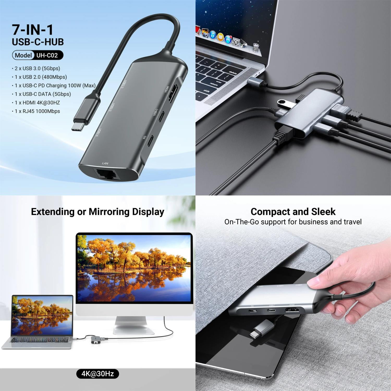 DJNRUI Docking Station USB C Hub With 4K USB 3.0 RJ45 PD 100W Type C ...