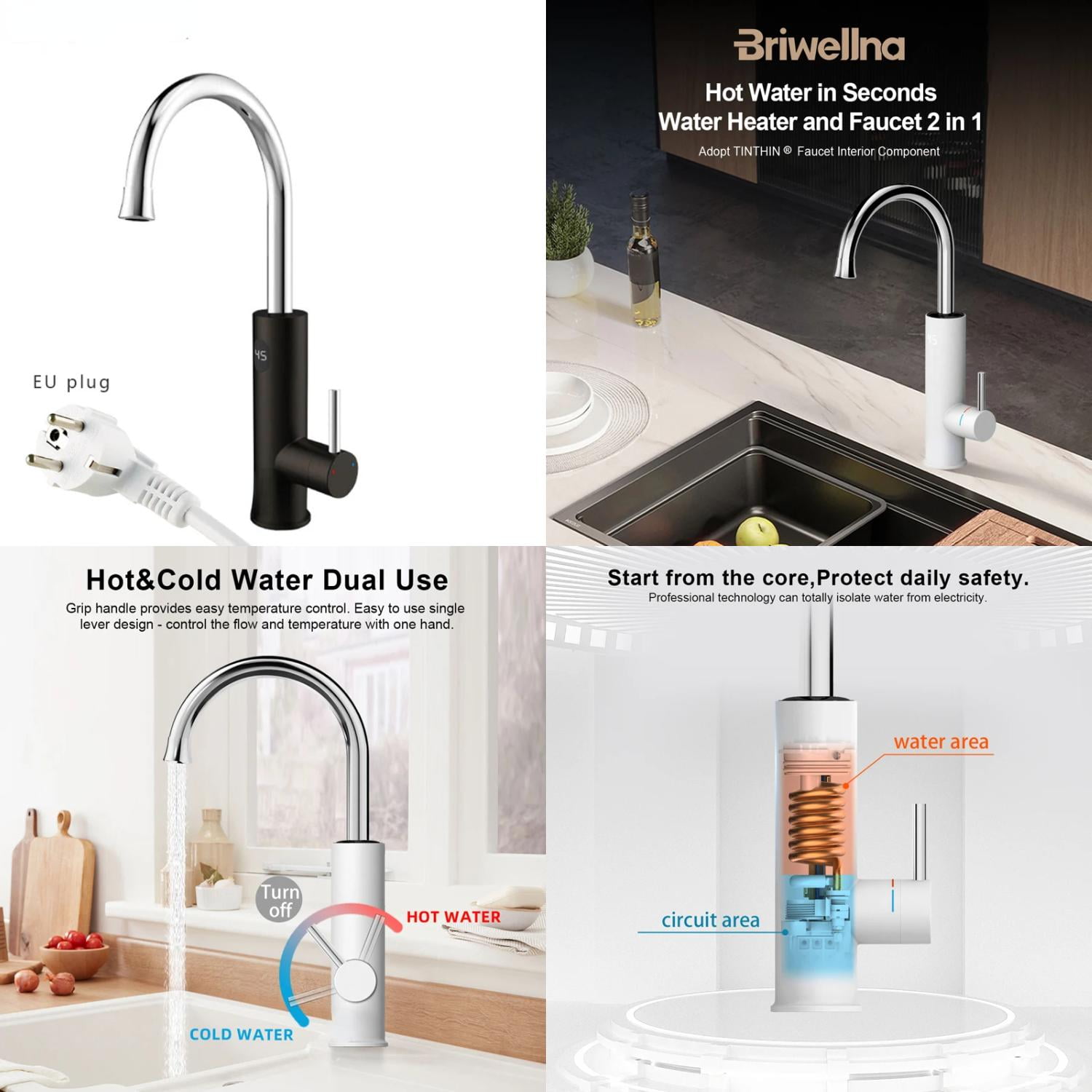 DJNRUI Elegant Flowing 2 in 1 Mini Geyser Water Heater Kitchen Faucet ...