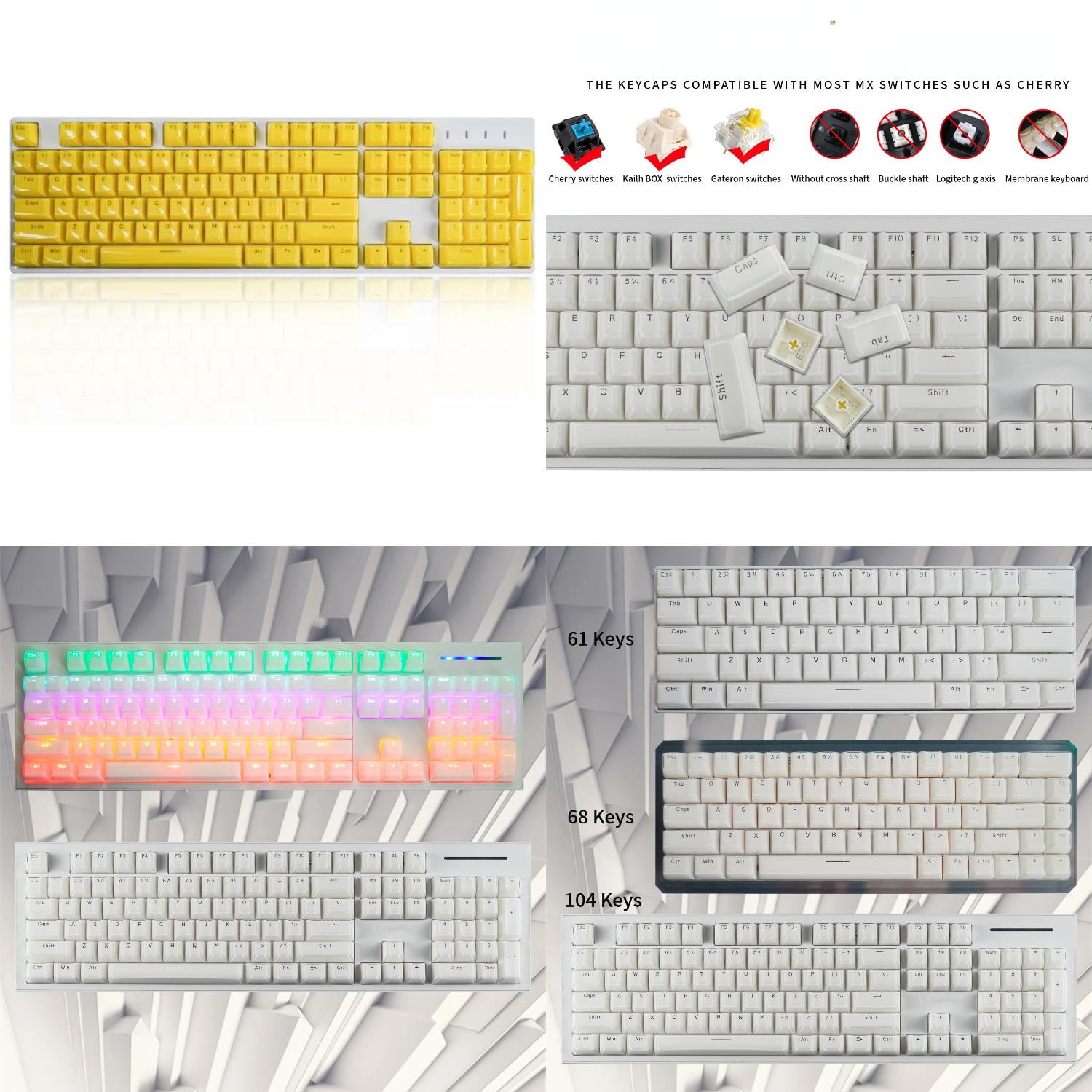 DJNRUI White Jelly Ice Crystal ABS 111 Round Keycaps Font Transparent ...