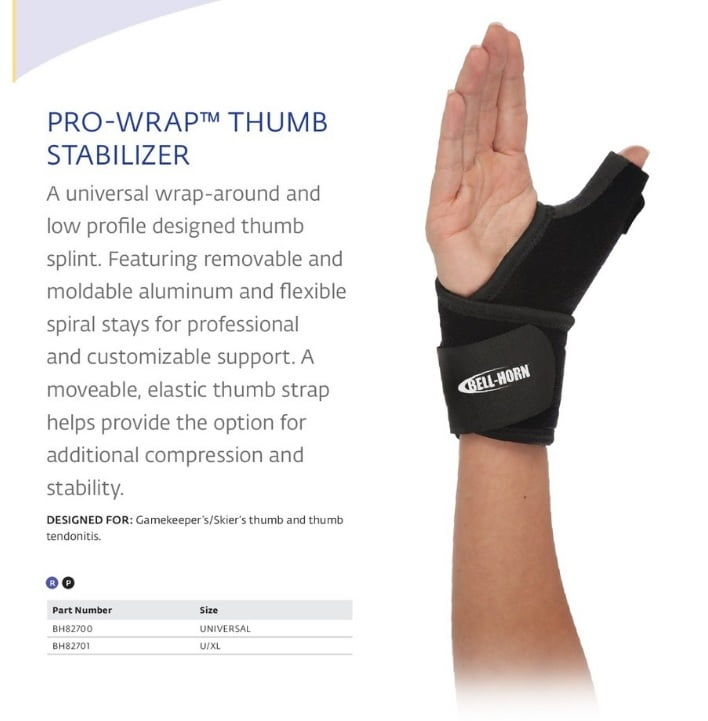 DJO Bell-Horn Pro-Wrap Thumb Stabilizer - Gamekeeper's/Skiers Thumb ...