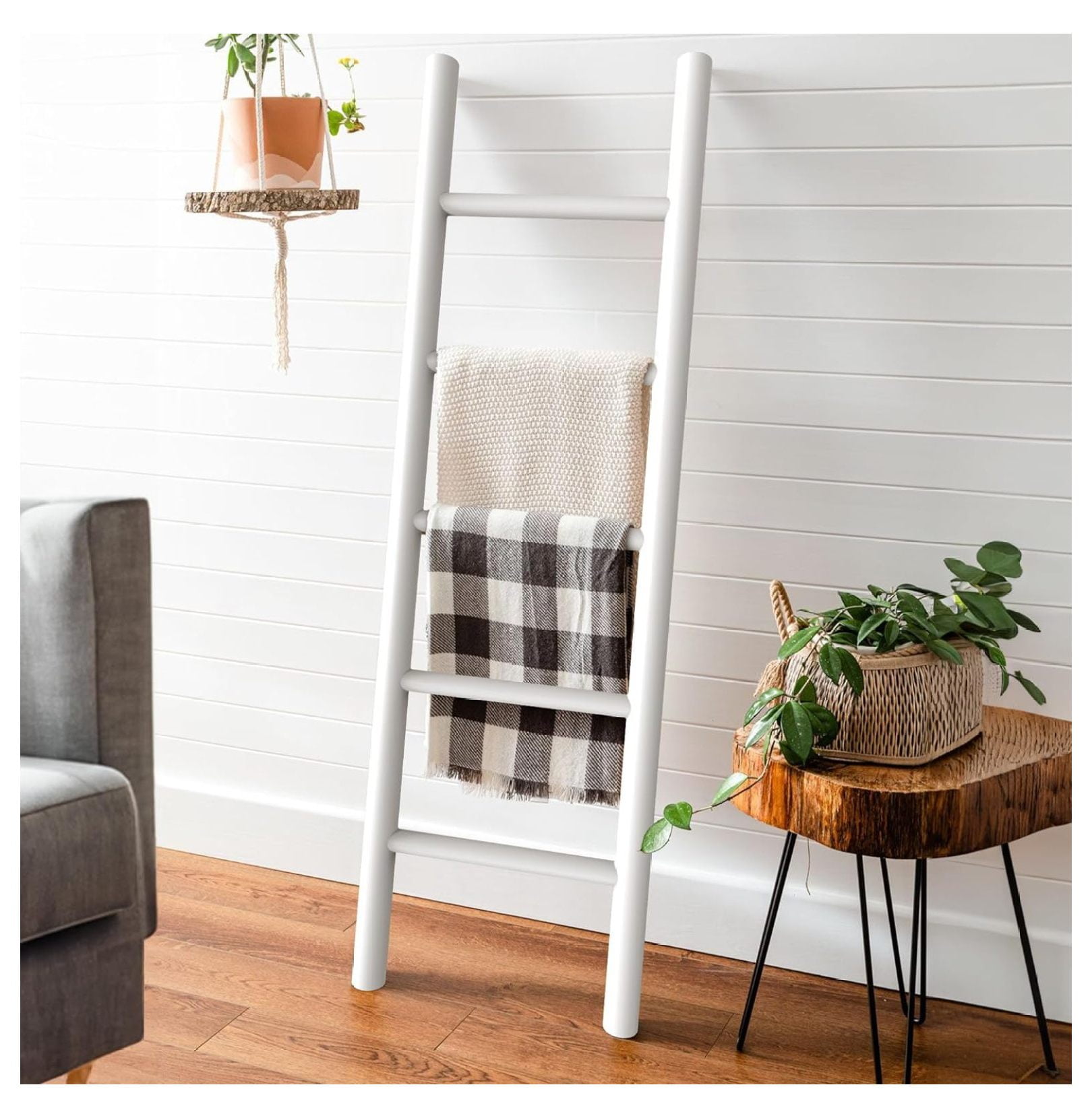 DJWCB 5 Tier Lumber Wall Leaning Blanket Ladders Quilt Towel Display ...