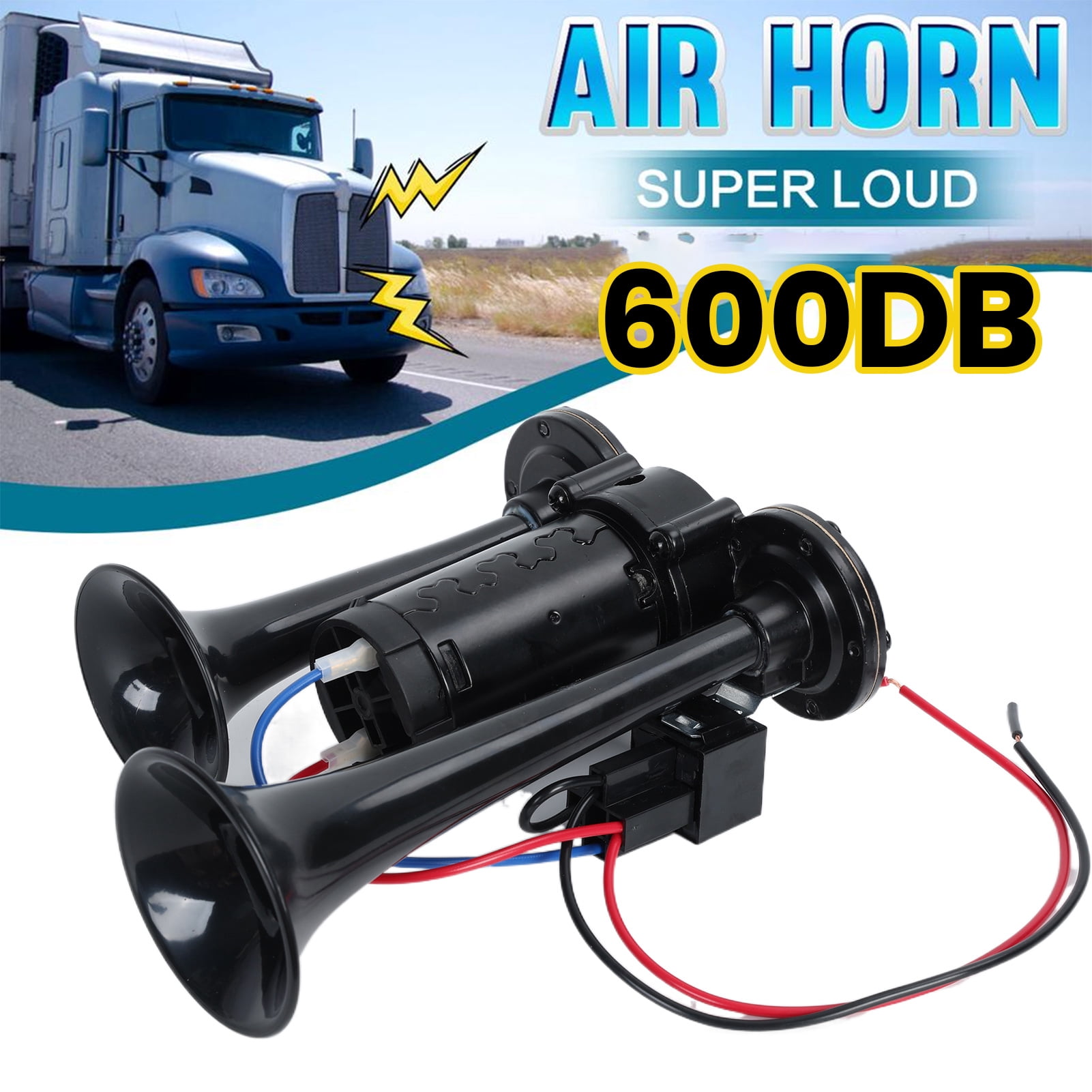 DJZ 12V Air Horn Kit with Compressor 600db Super Loud Dual Train Horn ...