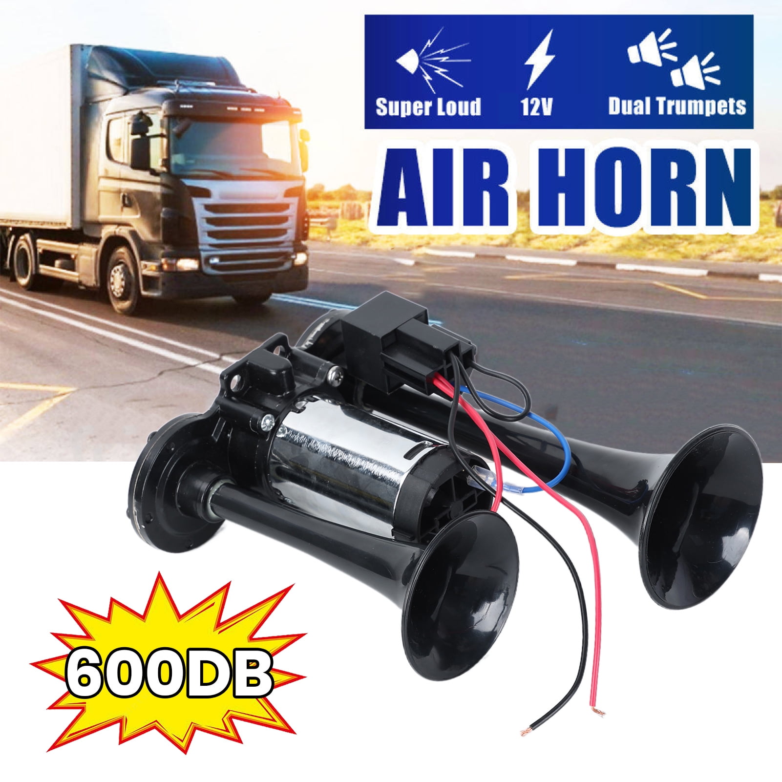 DJZ Air Horn Dual Trumpets with Compressor - Simple Installation - Universal - Powerful Super ...