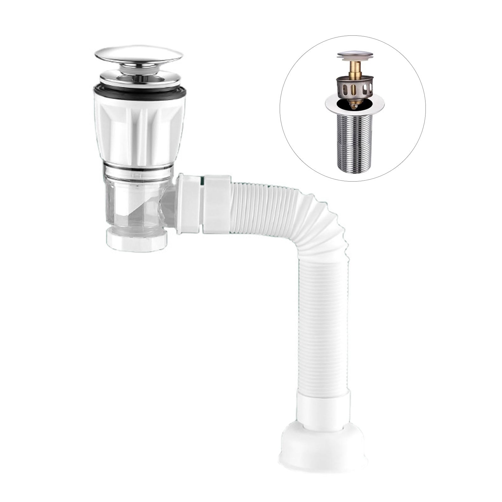 DJZ Bathroom Sink Drain Kit - Flexible Expandable P-Trap, Leak-Proof ...