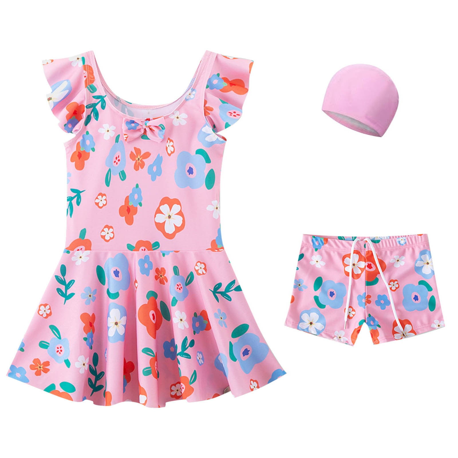 DJskiyers 3 Pcs Swimsuit for Kids Girls Hawaii Swimwear Set Cute Floral ...