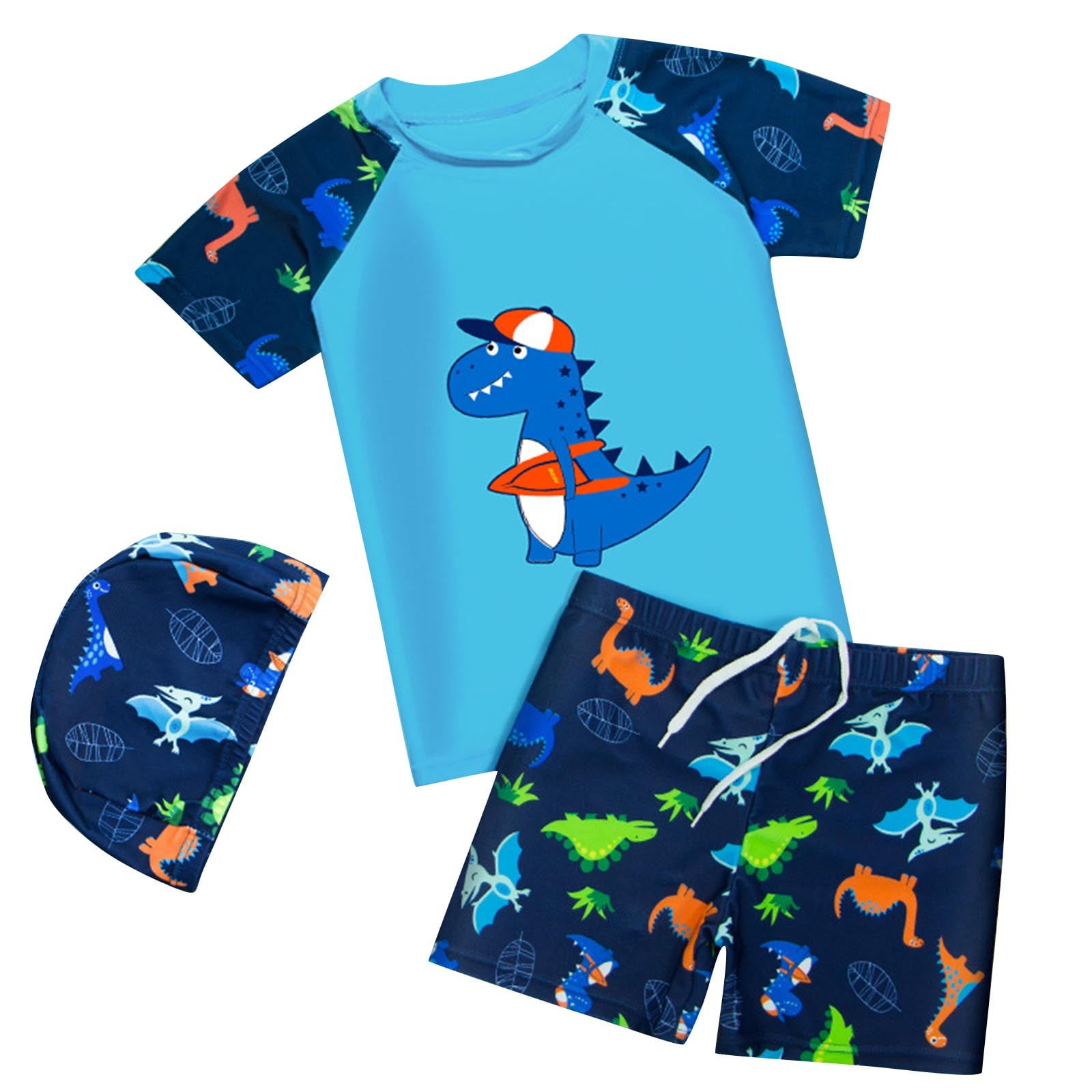 DJskiyers 3 Piece Swimsuit Set for Toddler Boys Dinosaur Swimwear Sets ...