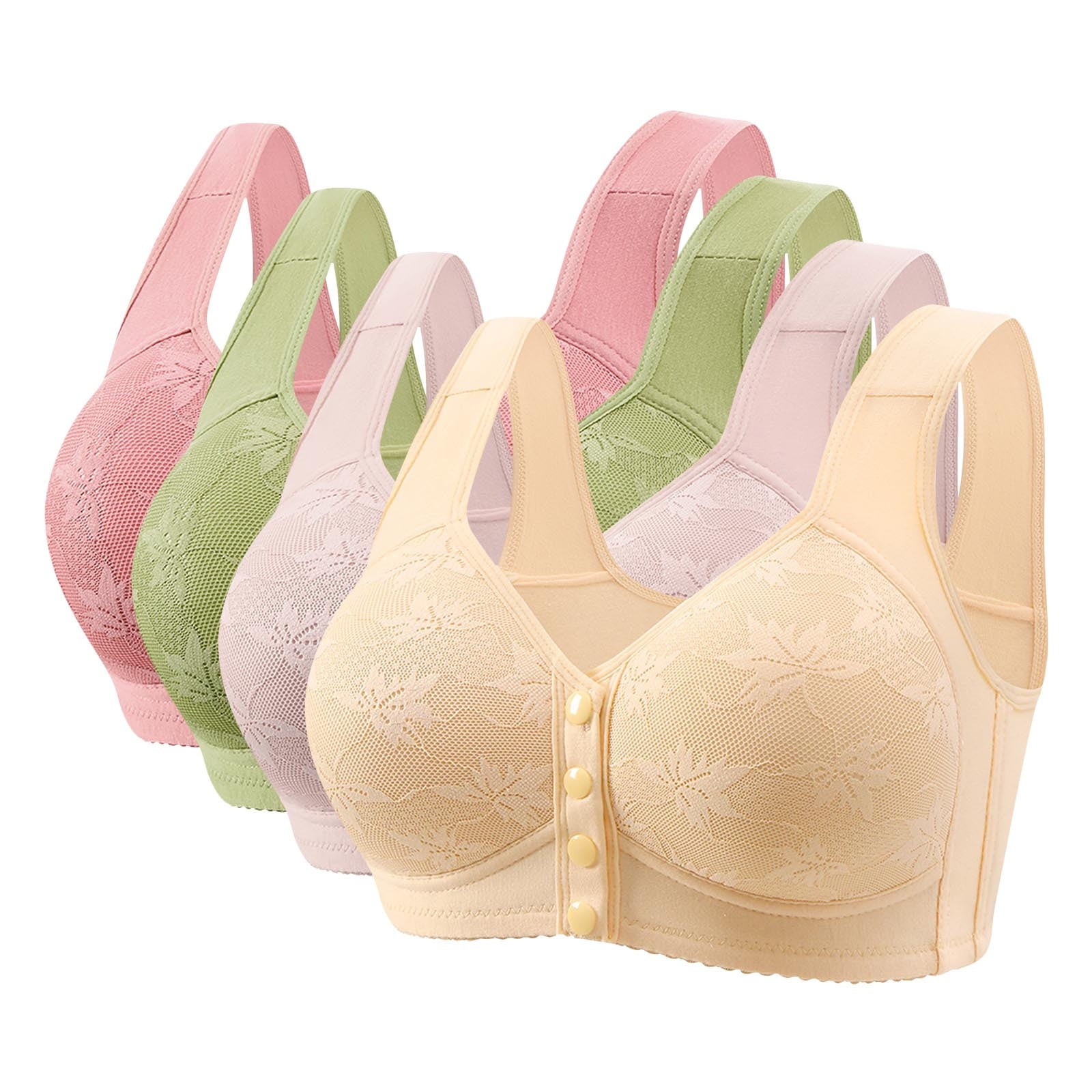 DJskiyers 4 Pcs Daisy Bras for Older Women Wireless Front Closure Bra ...