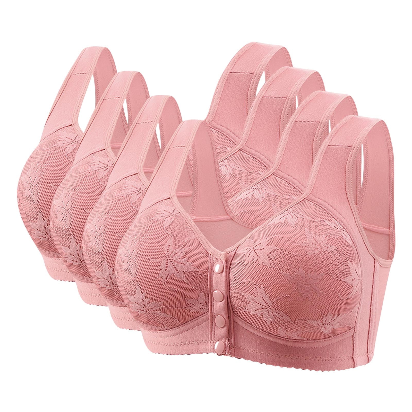 DJskiyers 4 Pcs Daisy Bras for Older Women Wireless Front Closure Bra ...
