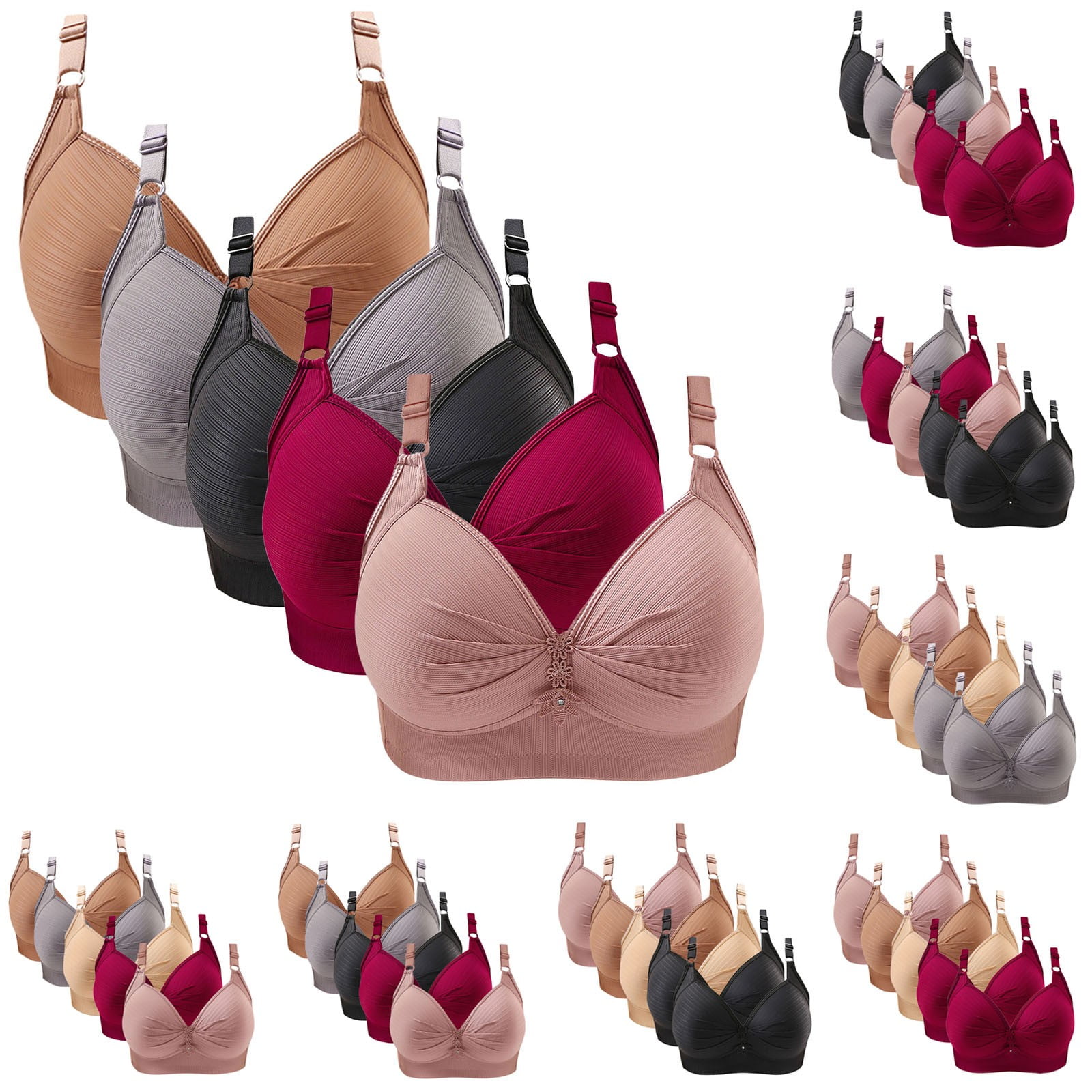 DJskiyers 5 Pack Everyday Bras for Women No Underwire Bra Breathable ...