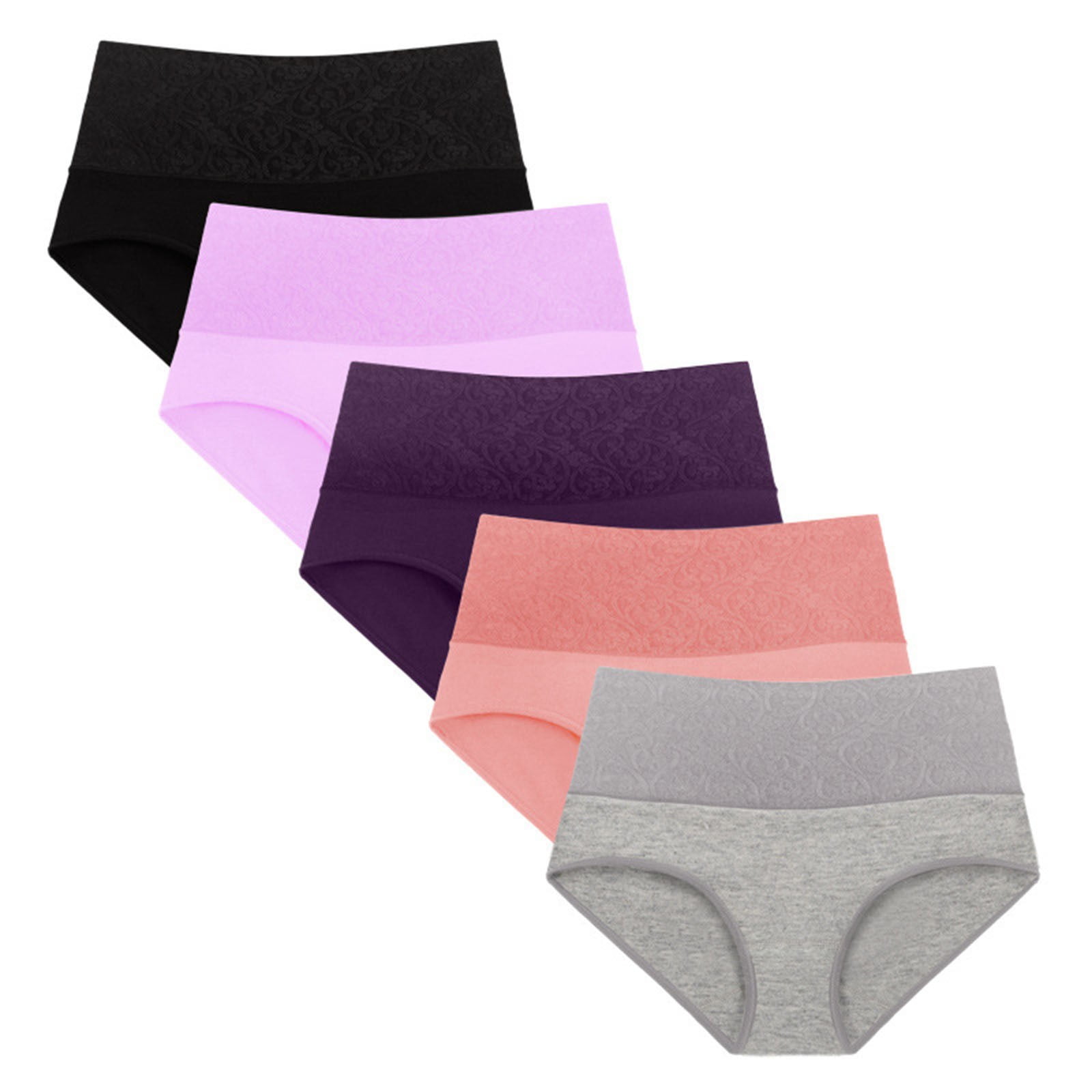 DJskiyers 5 Pack Women Cotton Panties Tummy Control Underwear Comfy ...