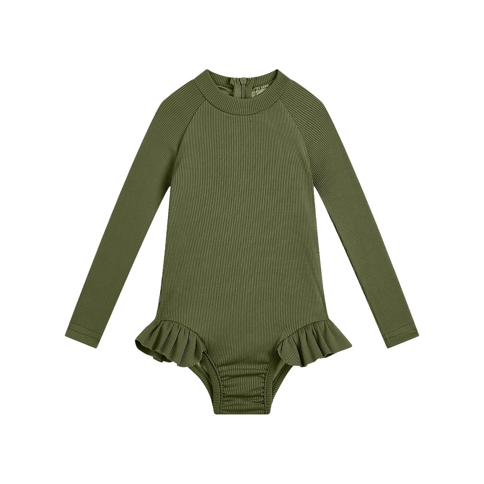 DJskiyers Baby Girls One Piece Swimsuit Zip Rash Guard Swimwear Ruffled ...