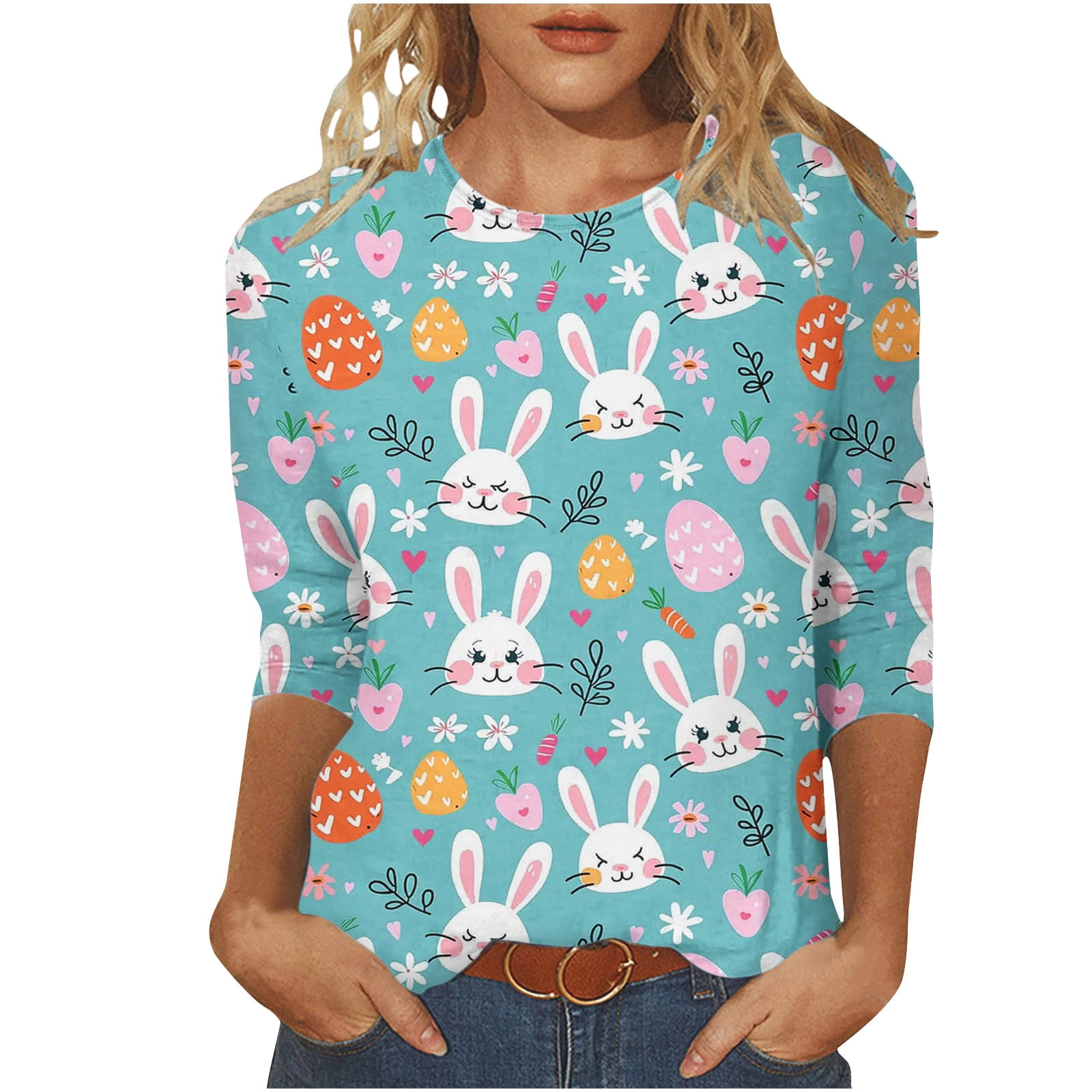 DJskiyers Easter Graphic Tees for Women Funny Eggs Bunny Holiday Tops ...