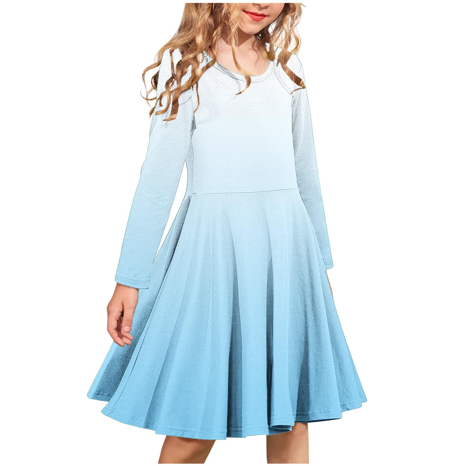 DJskiyers Girls Flowy Dress Gradient Spring Dresses A-Line Skater Dress ...