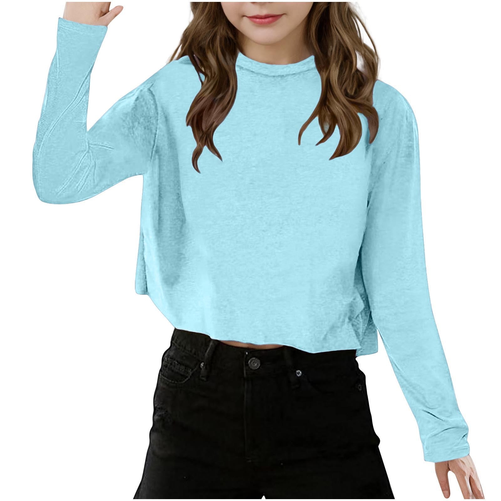 DJskiyers Girls Long Sleeve Crop Tops Kids Fashion Loose Shirts Crew ...