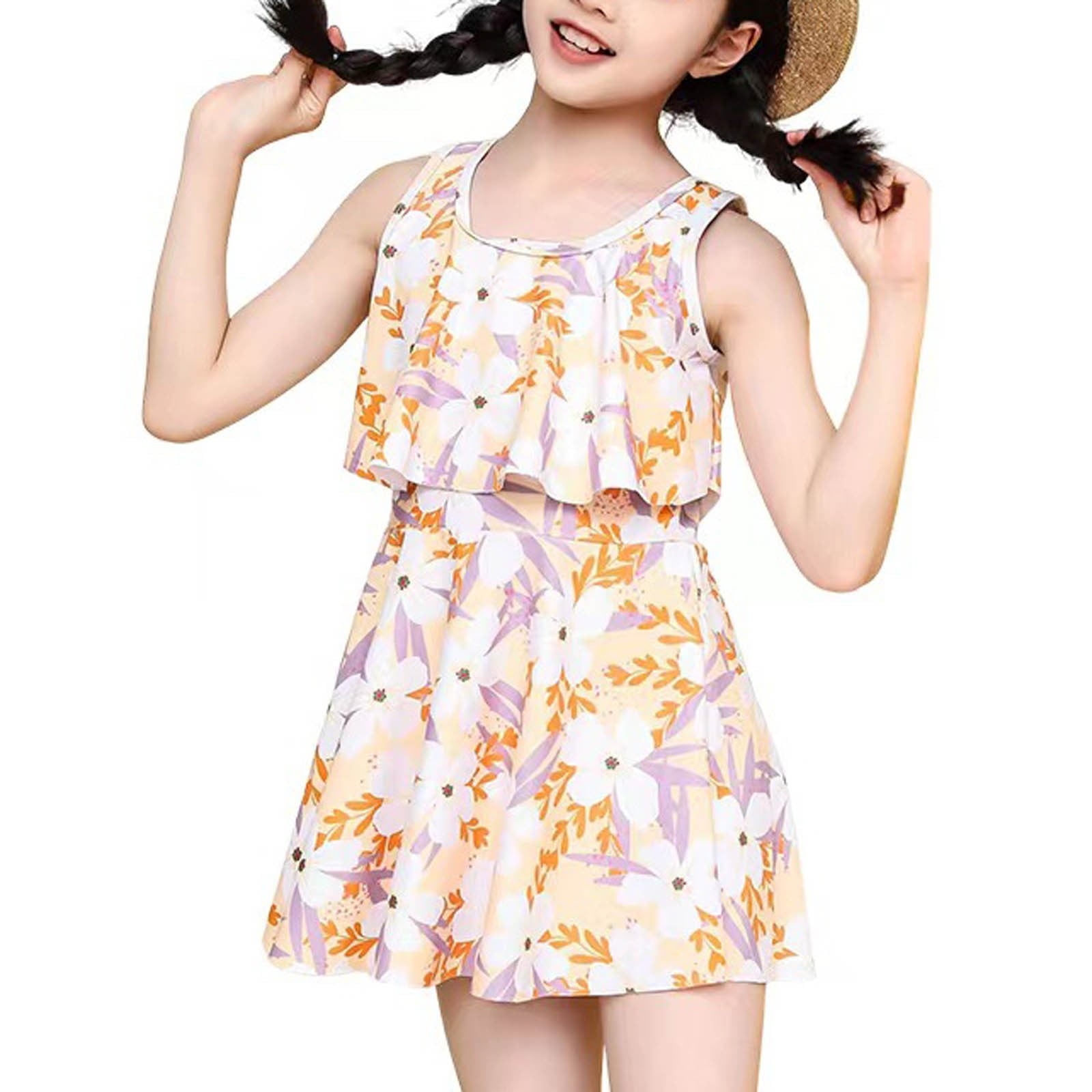 DJskiyers Girls One Piece Swimsuit Floral Skirted Bathing Suit Modest ...
