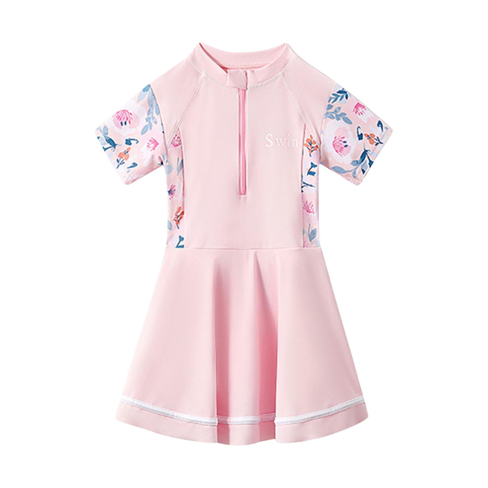 DJskiyers Girls Summer Swim Dress Short Sleeve One Piece Swimsuit Color ...