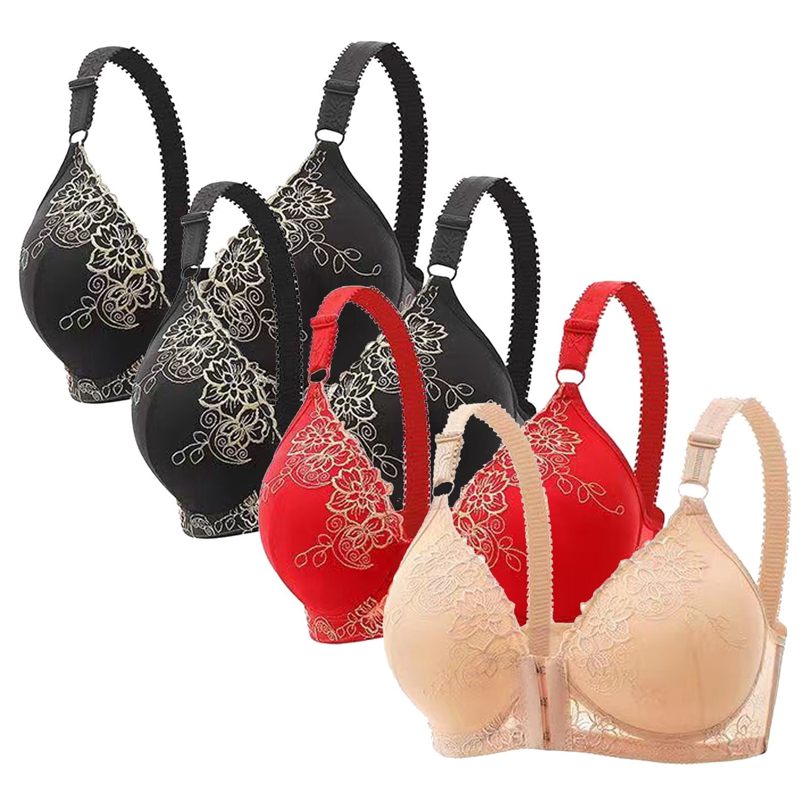DJskiyers Lace Bralettes for Women 4 Pack Embroidered Front Closure Bra ...