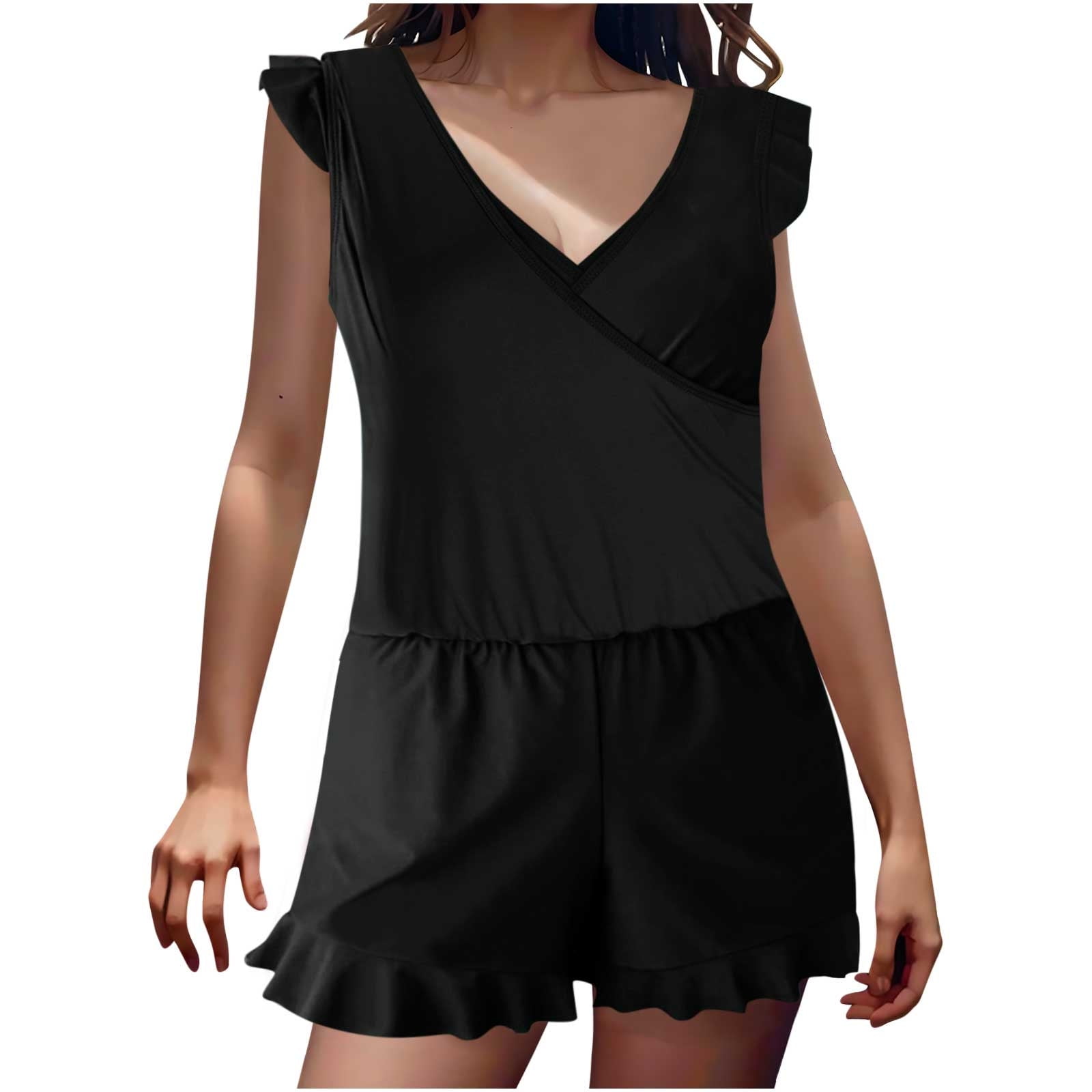 DJskiyers Romper Swimsuit for Women Ruffle Bathing Suit with Built in ...