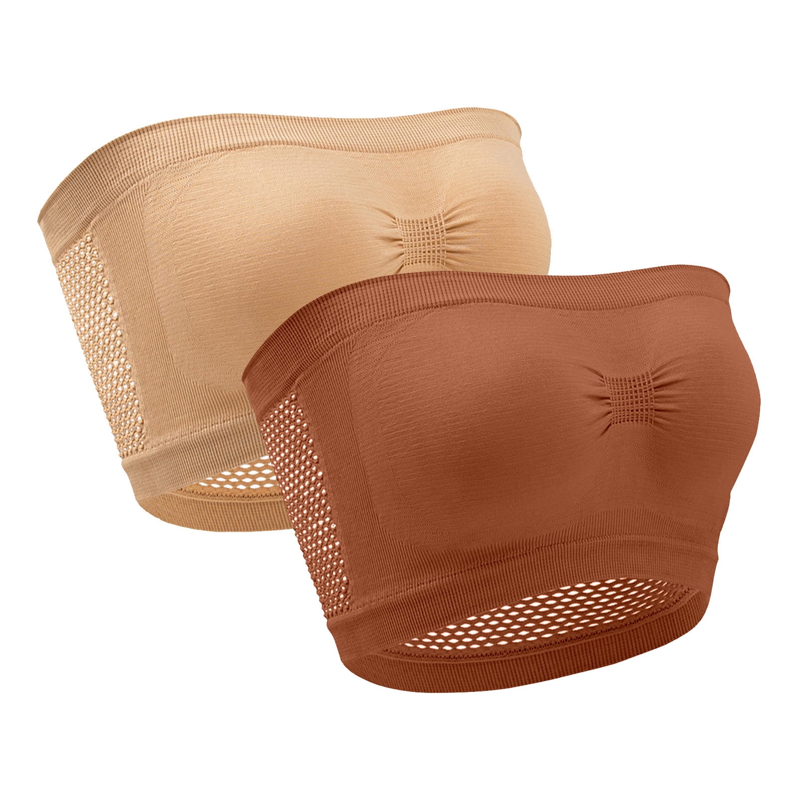 DJskiyers Seamless Bandeau Bra for Women 2 Pack Strapless Bralettes ...