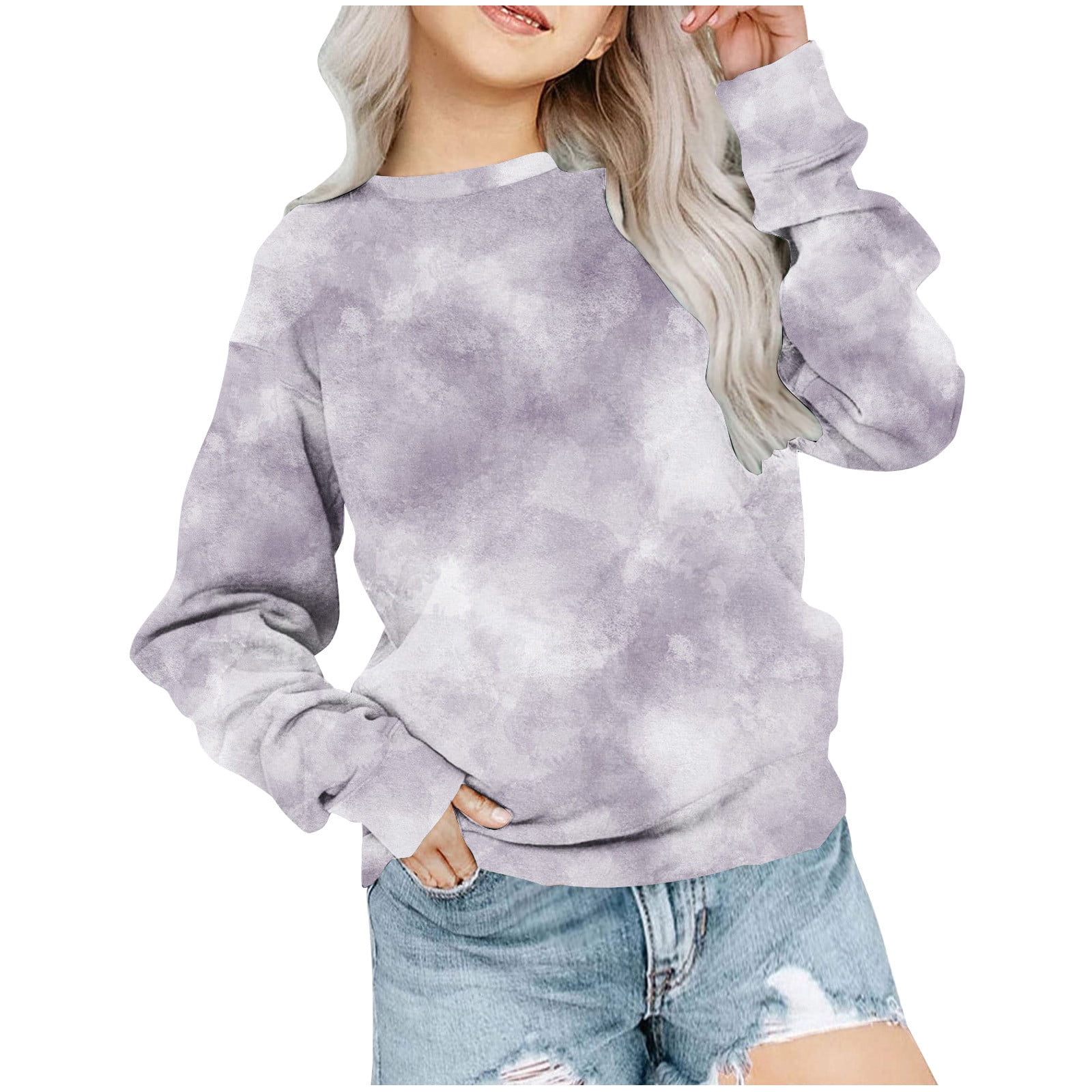 DJskiyers Spring Sweatshirt for Girls Tie Dye Casual Tops Round Neck ...