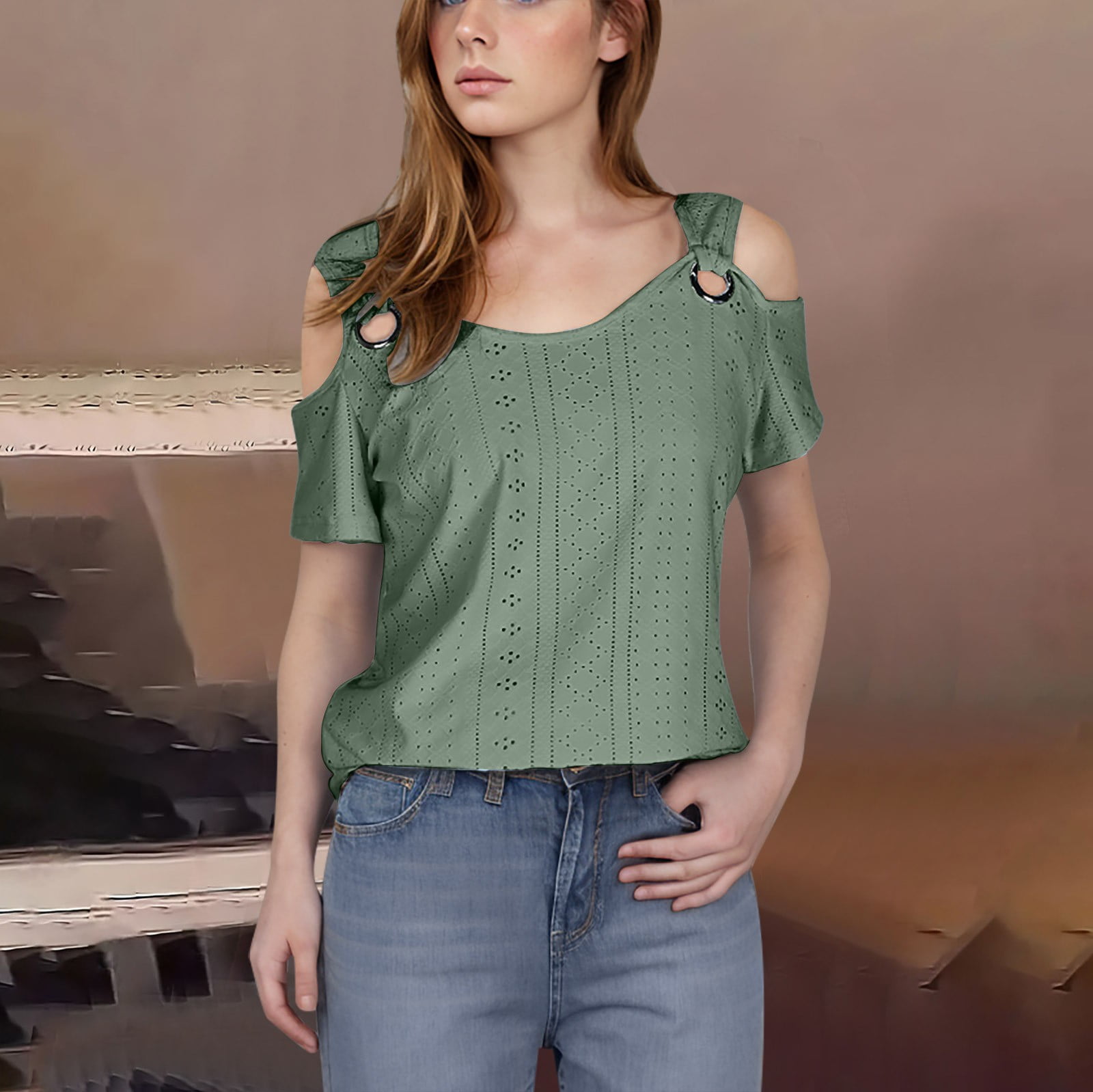 DJskiyers Summer Shirts for Women 2025 Cold Shoulder Tops Short Sleeve ...