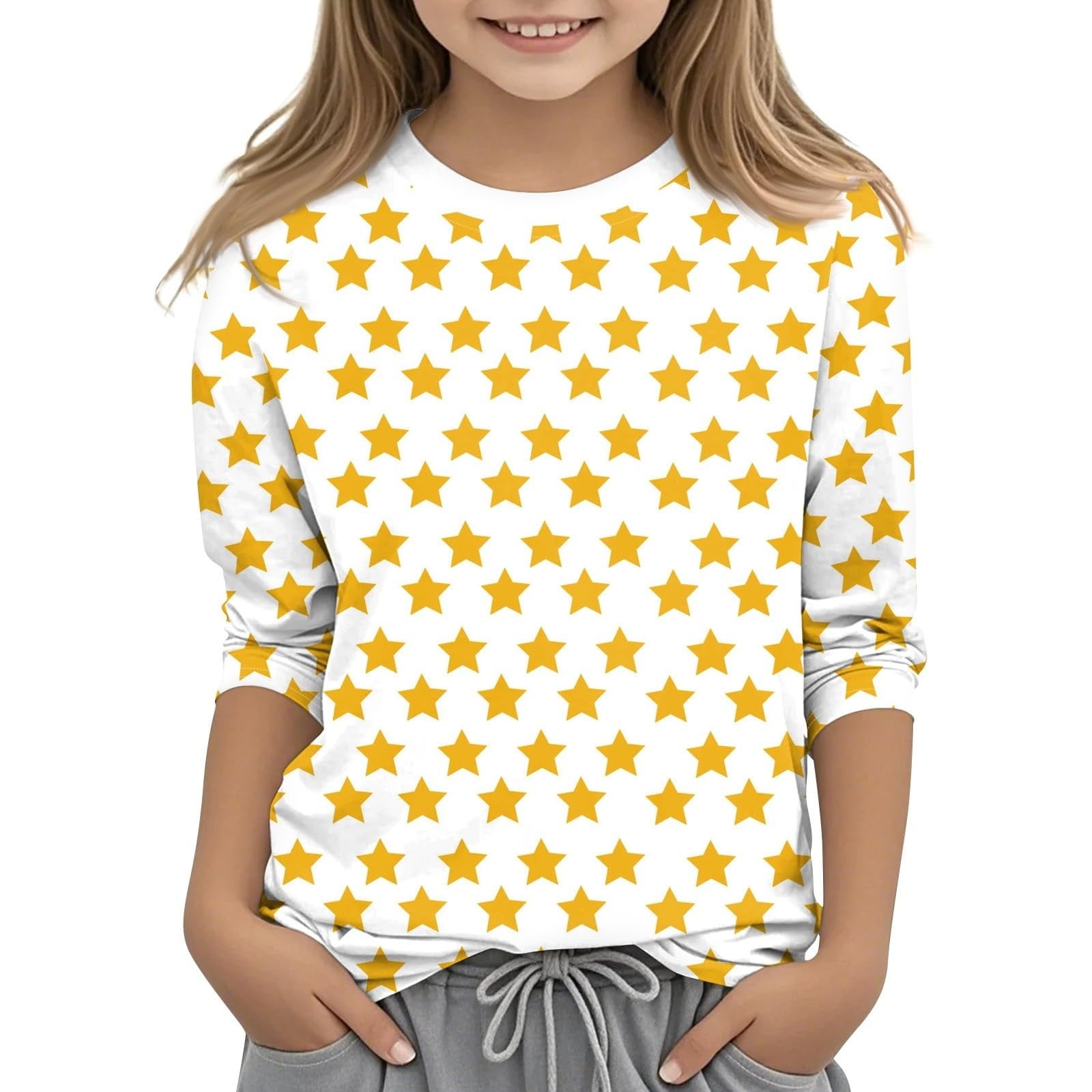 DJskiyers Tees for Teen Girls Crew Neck 3/4 Sleeve Blouses Star Print ...