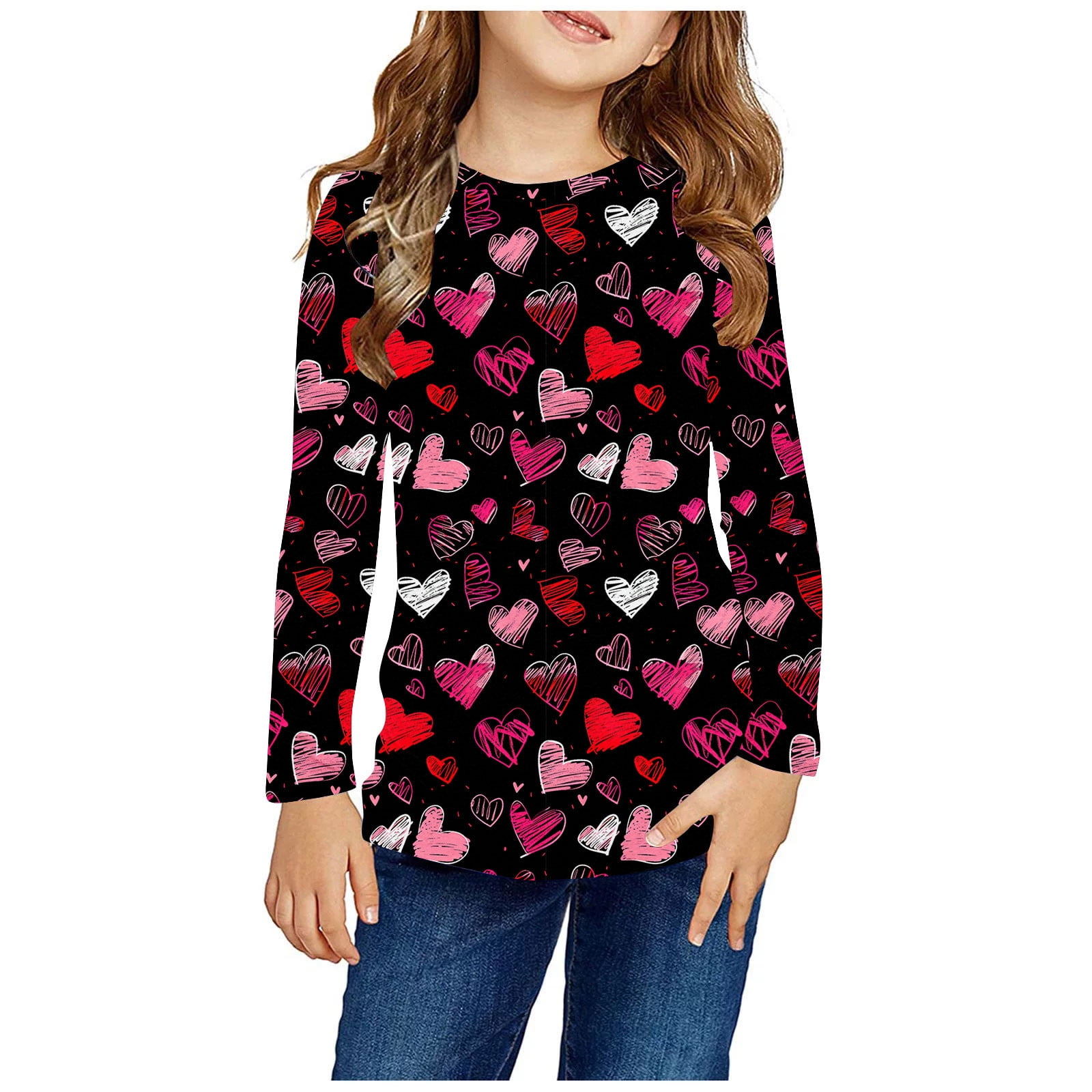 DJskiyers Valentine's Day Shirts Girls Heart Print Long Sleeve Tops ...