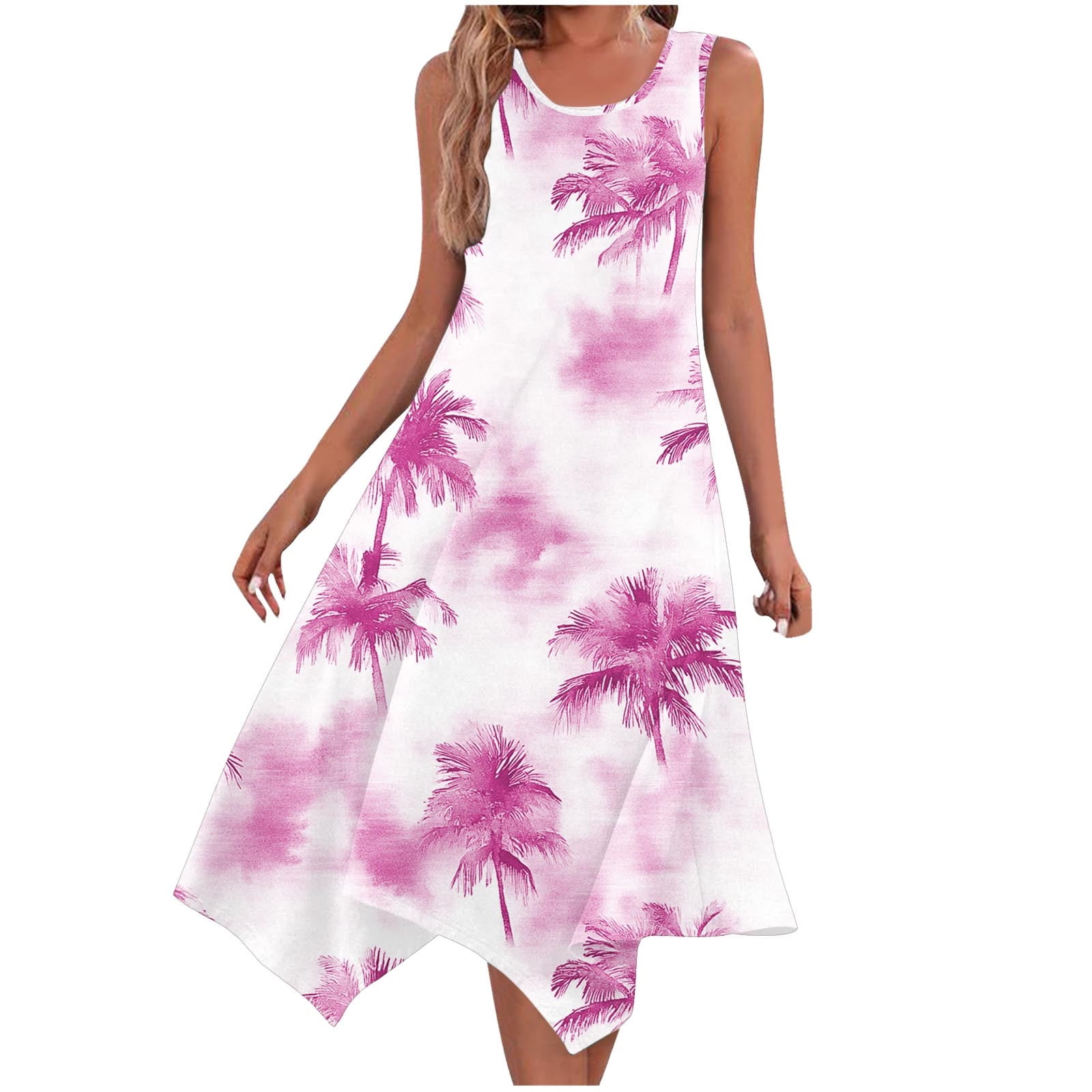 DJskiyers Women Vacation Beach Dresses Sleeveless U Neck Summer Dresses ...