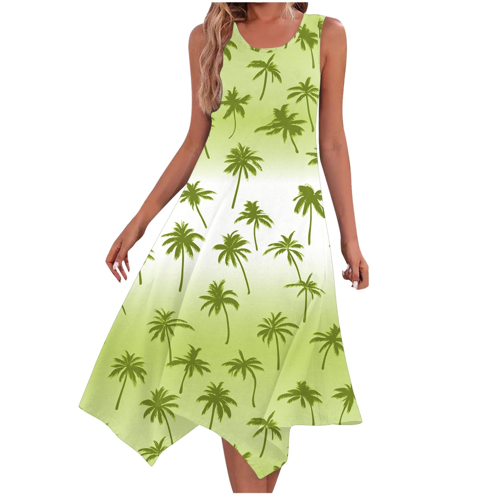DJskiyers Women Vacation Beach Dresses Sleeveless U Neck Summer Dresses ...