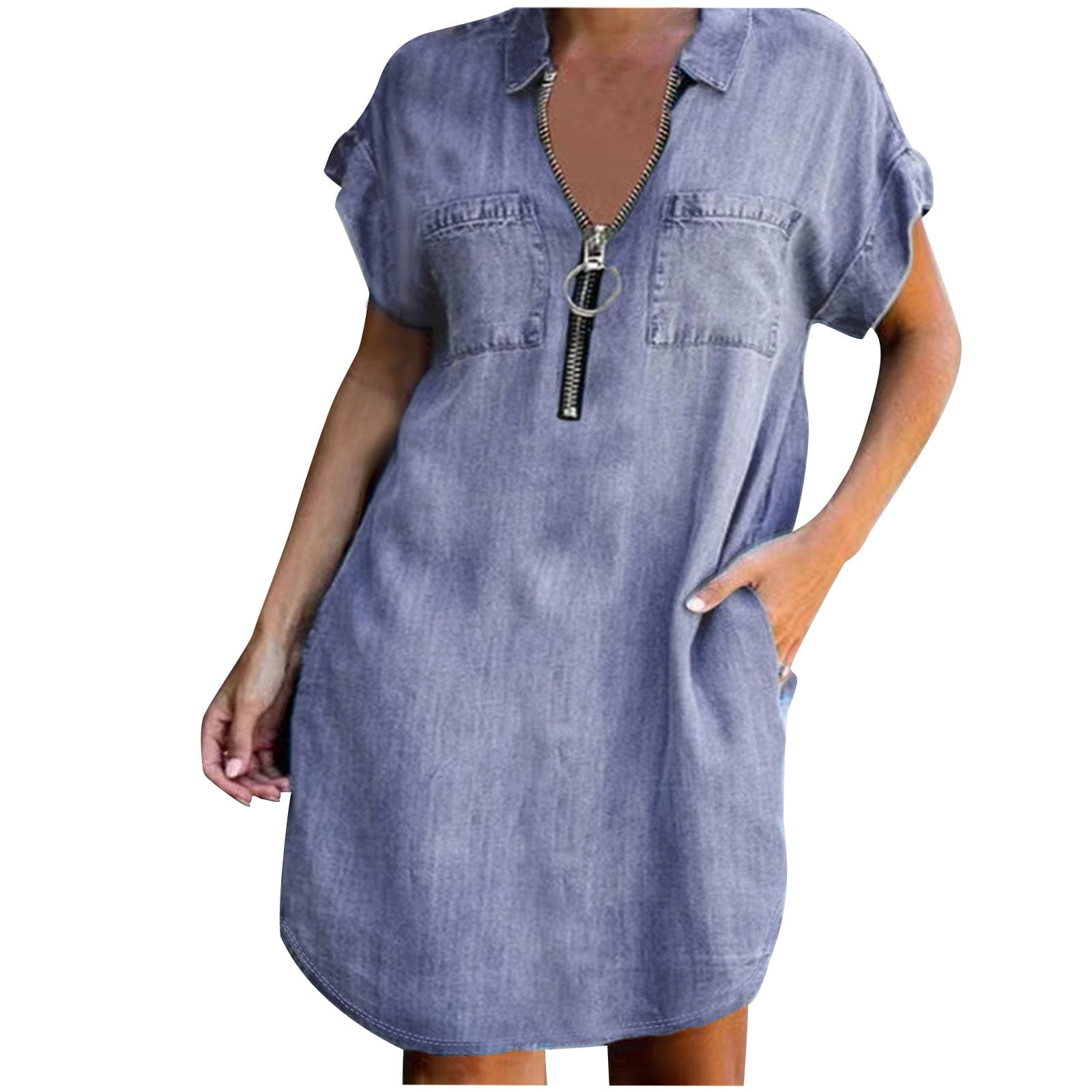 DJskiyers Women's Denim Shirt Dress Casaul Summer Dresses Button Down ...