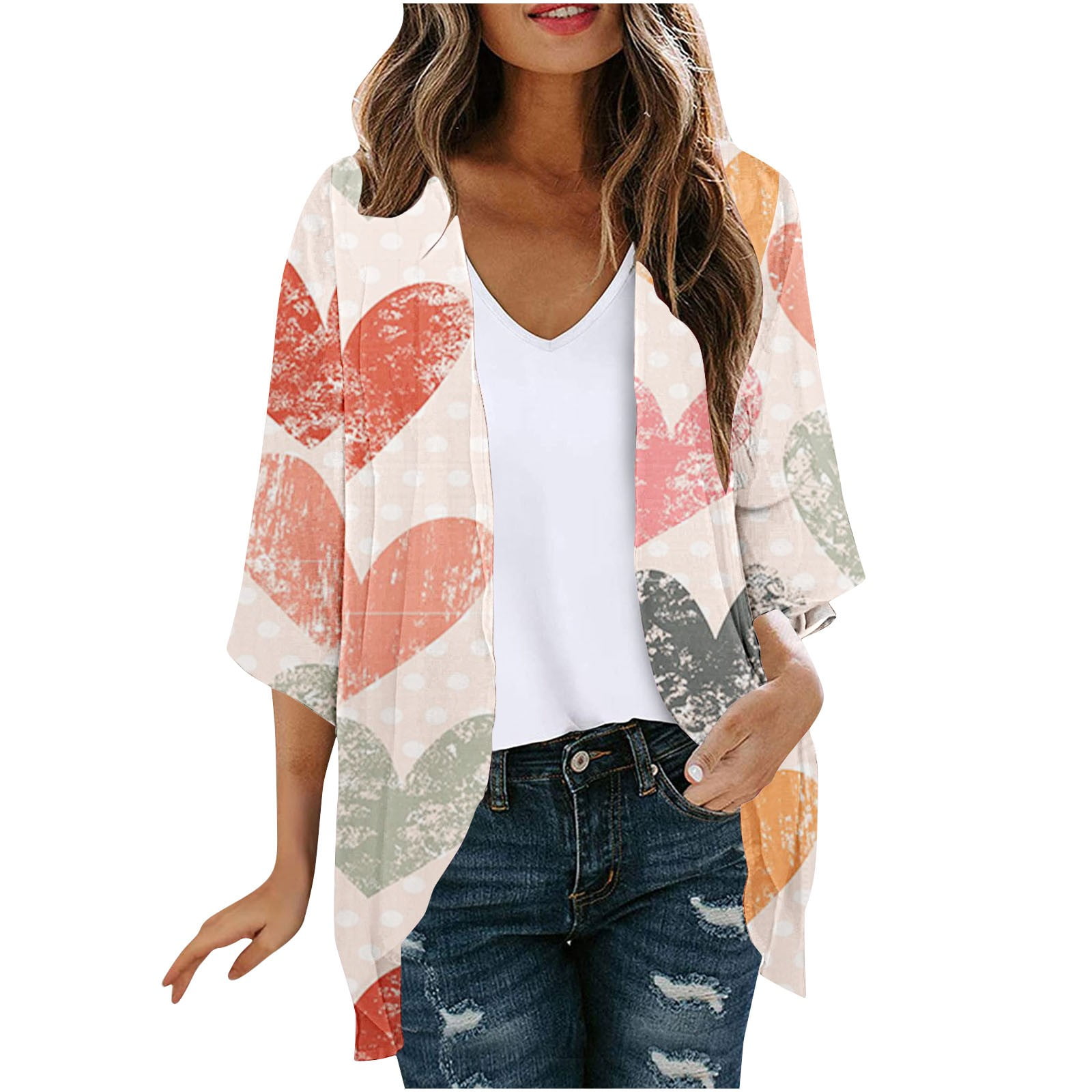 DJskiyers Women's Floral Print Cardigans Puff Sleeve Chiffon Cardigan ...