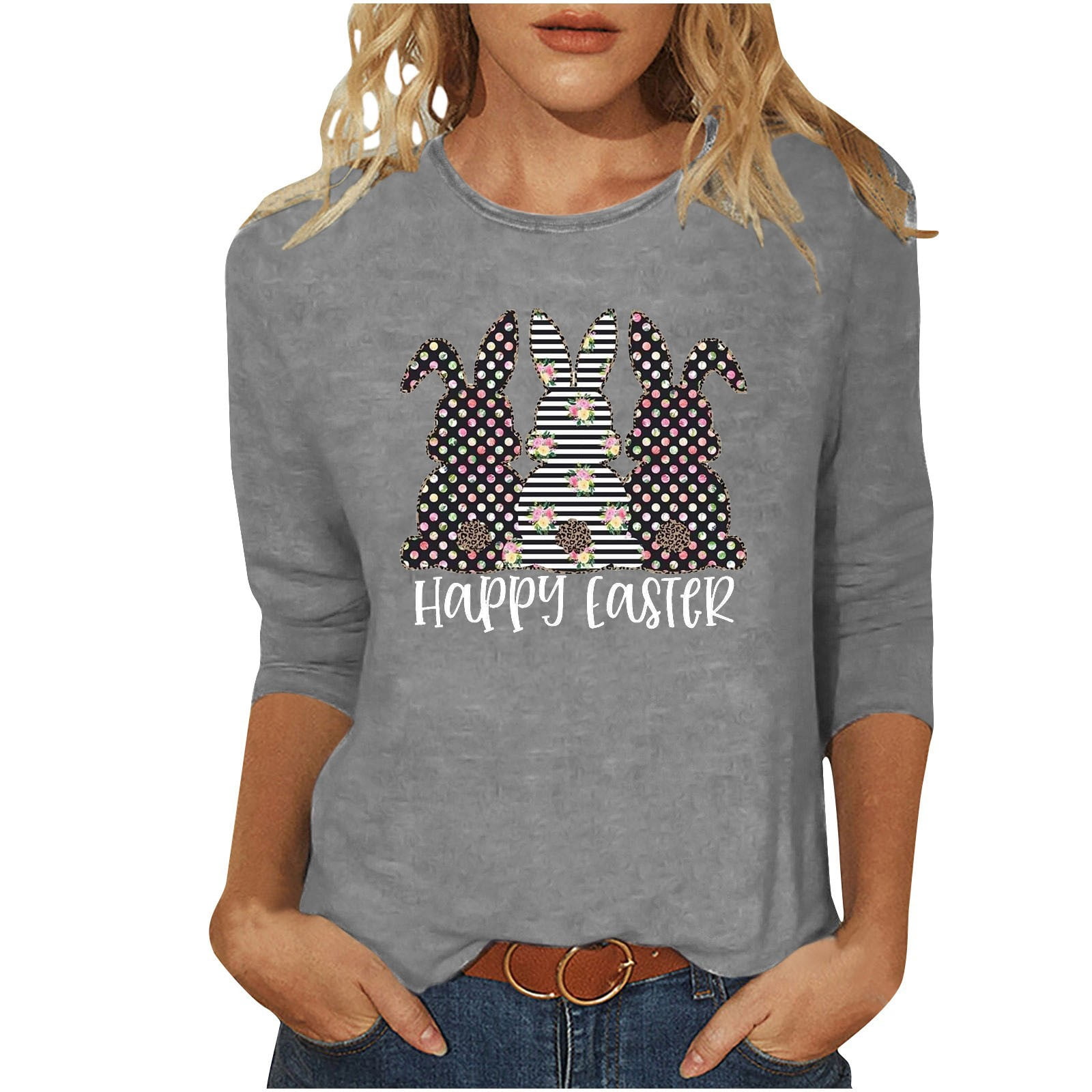 DJskiyers Women's Happy Easter Shirts Loose Casual Blouse Cute Rabbit ...