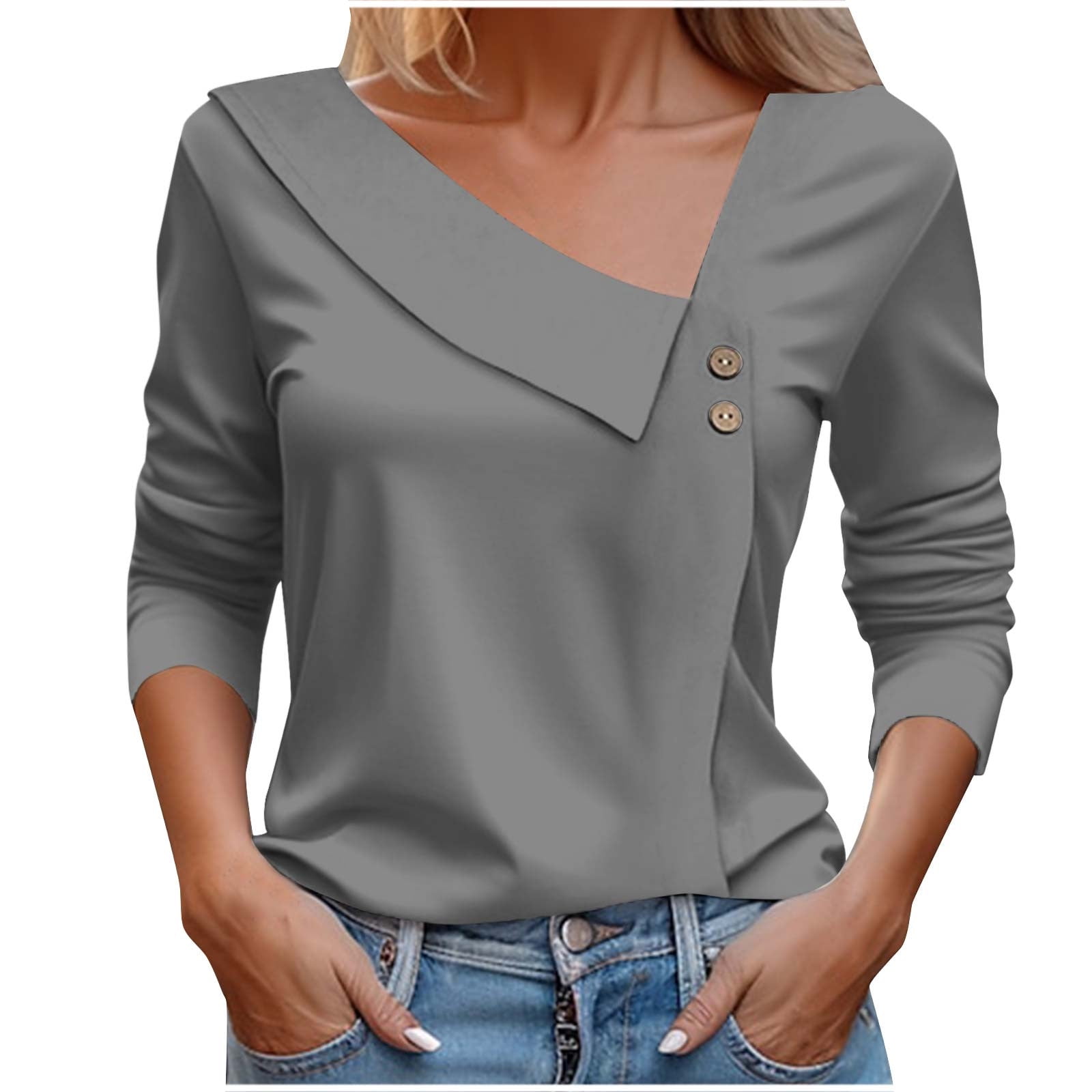 DJskiyers Women's Long Sleeve Button Tops Business Casual Sweatshirt ...
