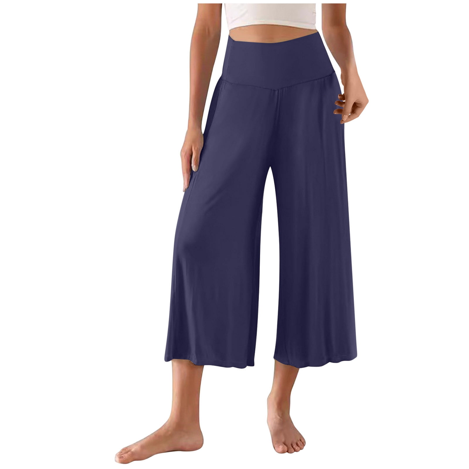 DJskiyers Women's Wide Leg Capri Pants Flowy Summer Pants Comfy Lounge ...