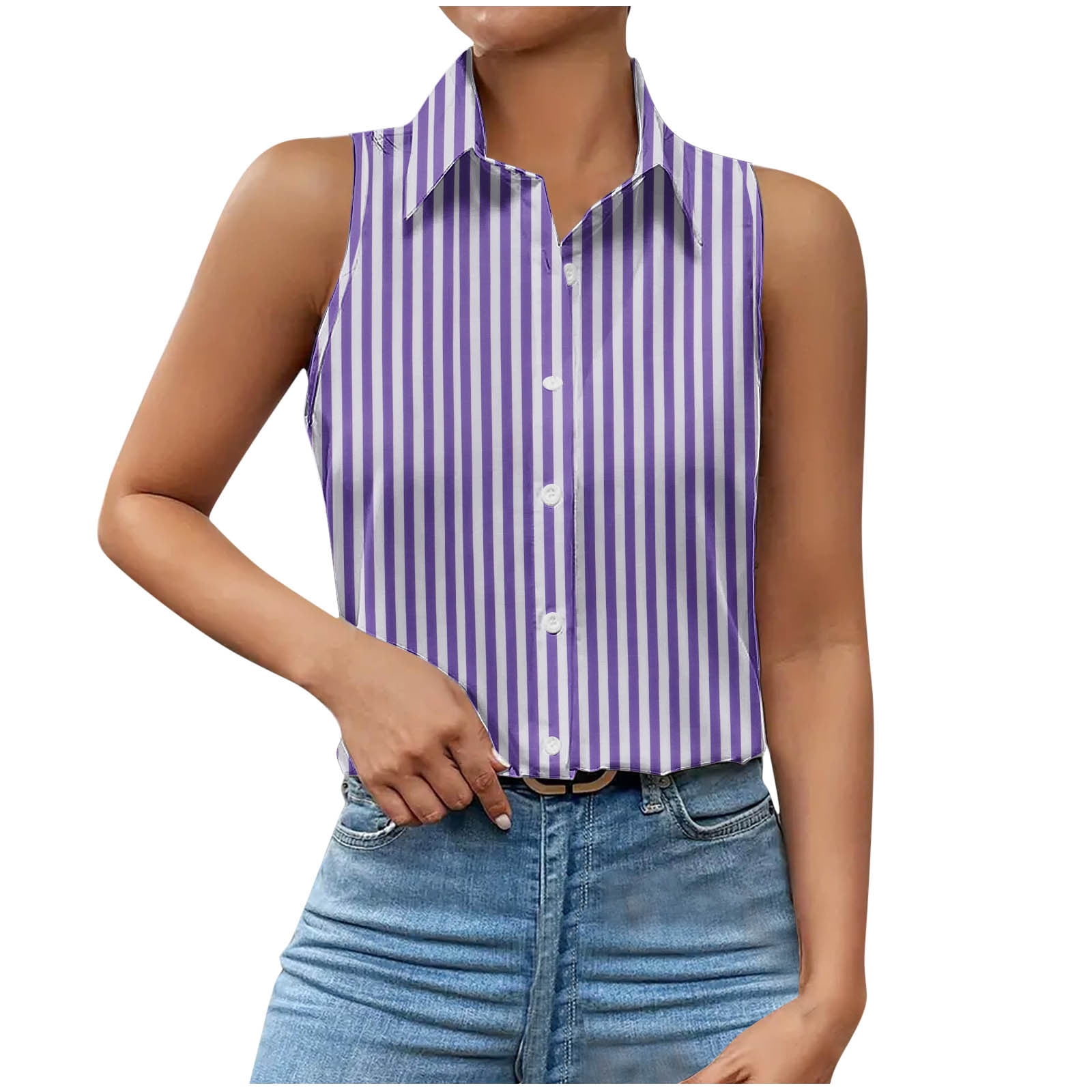 DJskiyers Women's Work Tops Sleeveless Button Down Shirts Dressy Casual ...