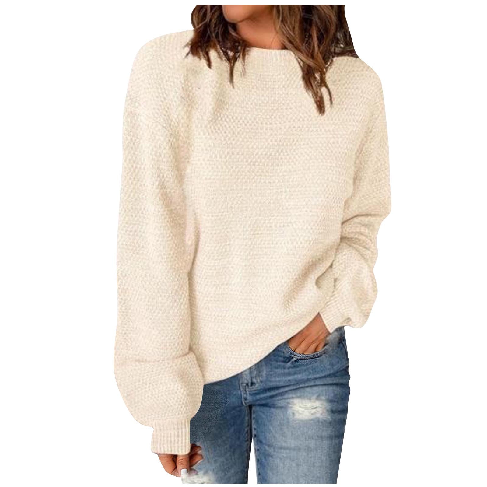 DJskiyers Womens Casual Oversized Loose Solid Round Neck Sweater Long ...