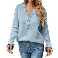 Aleumdr Women Button Neck Sweater Long Sleeve Chunky Oversized Fall ...