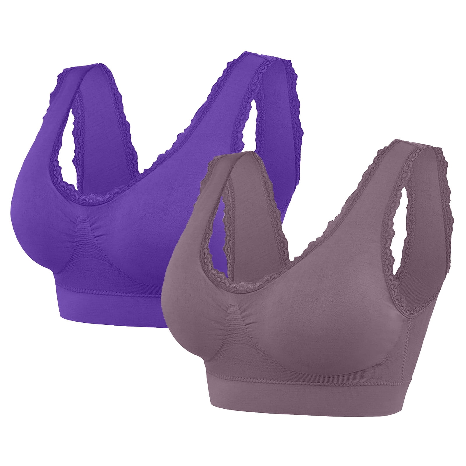 DJskiyers Womens High Impact Sports Bra 2 Pcs Comfy Wireless Bras Soft ...