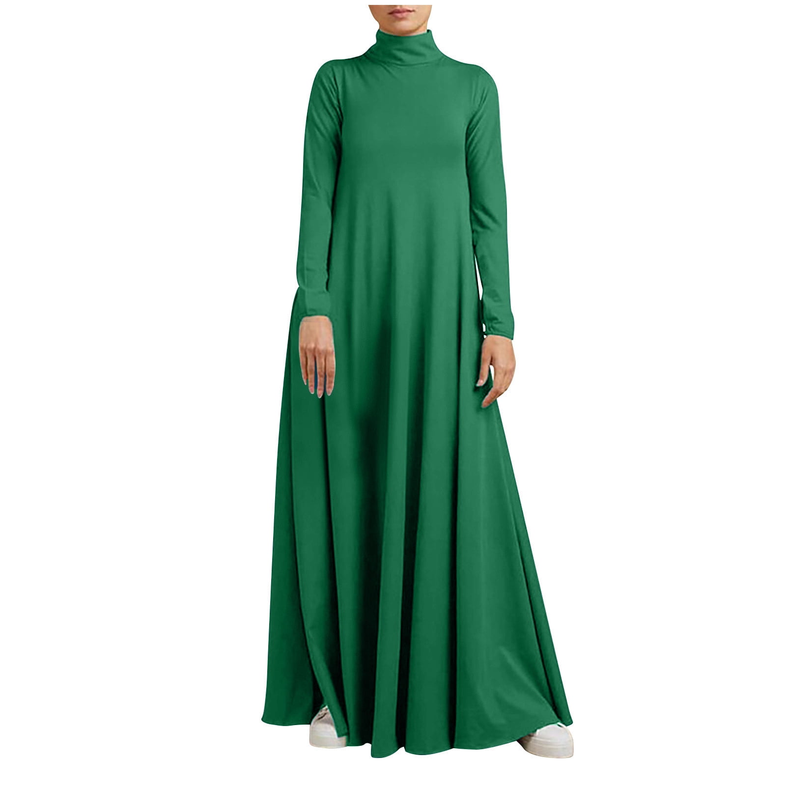 DJskiyers Womens Maxi Dress Long Sleeve Abaya Muslim Ramadan Dress Mock ...