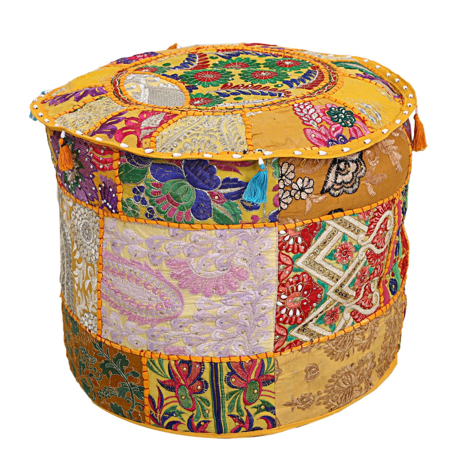 DK Homewares Indian Vintage Patchwork Pouffe Floor Cushion Mango Yellow ...