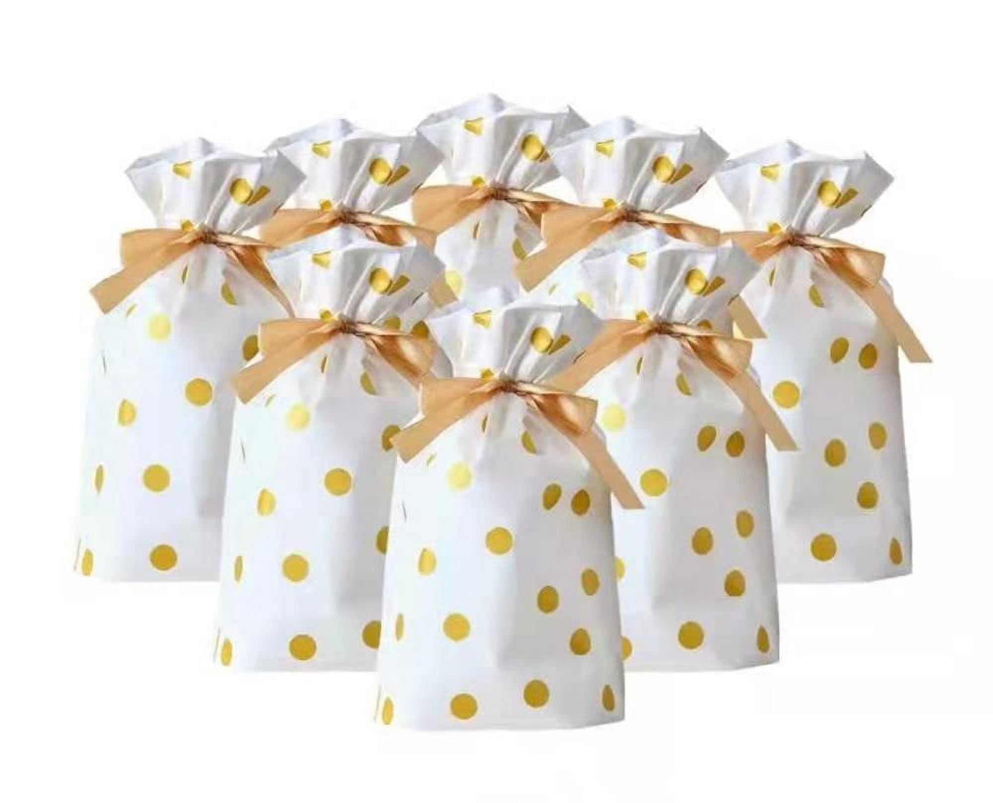 DKAOVH 30 Pcs Candy Cookies Plastic Drawstring Gift Bags Gold Dot Treat ...