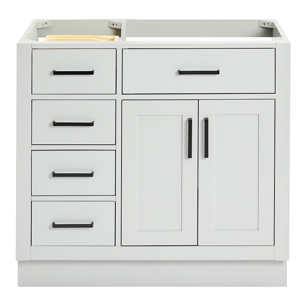 DKB Isabella 36-Inch Grey Bathroom Vanity Base Cabinet, Right Offset ...