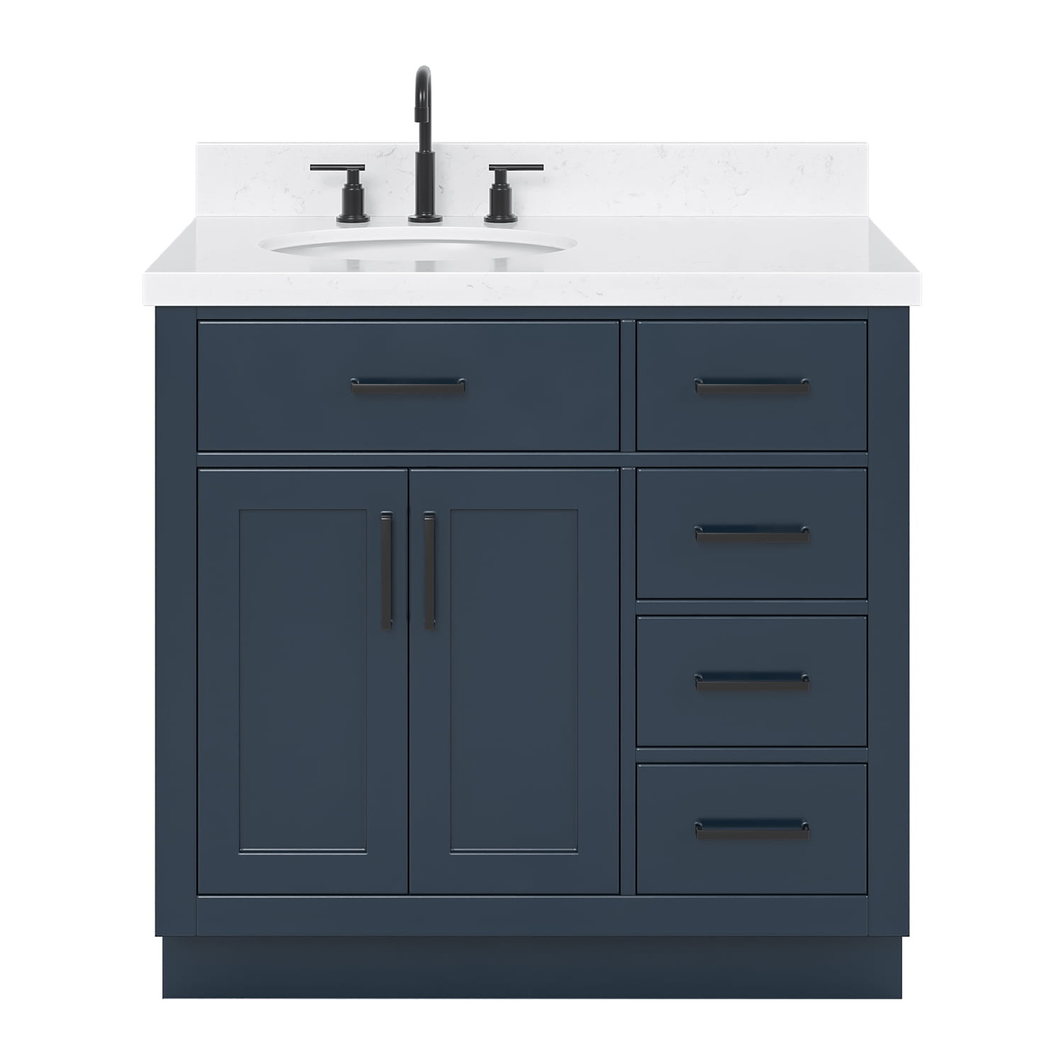 DKB Isabella 36-Inch Midnight Blue Bathroom Vanity with Left Oval Sink ...