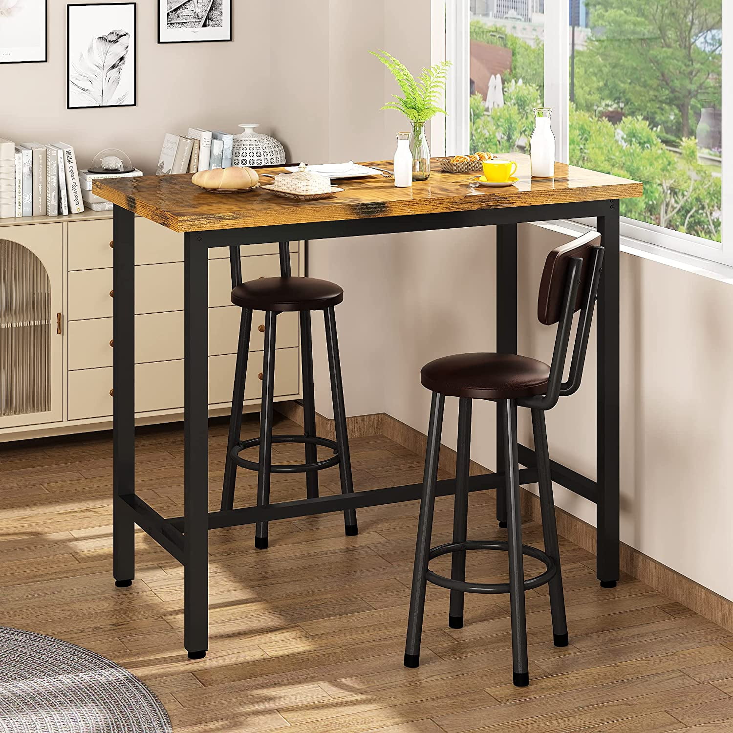 DKLGG 3 Piece Pub Dining Set, Modern bar Table and Stools for 2 Kitchen ...