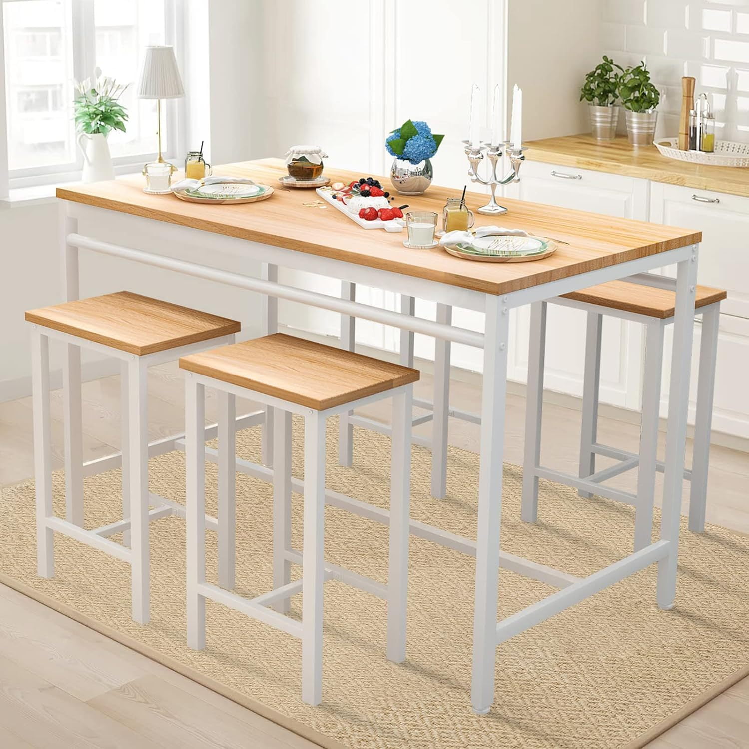 DKLGG Dining Table Set for 4 Bar Kitchen Table and Chairs for 4, Small ...