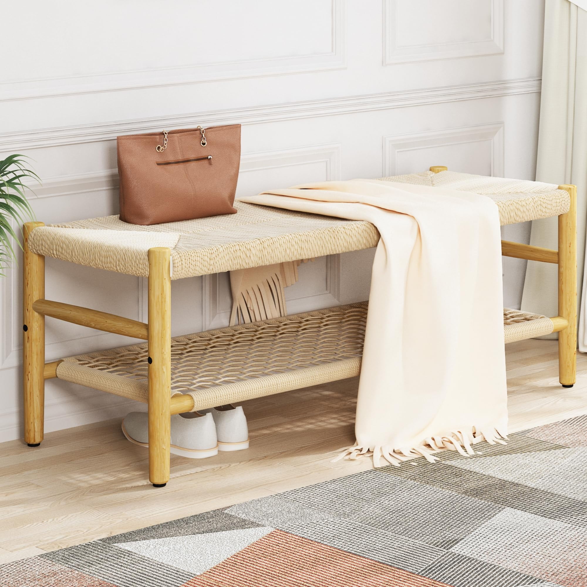 DKLGG Entryway Storage Bench with Mesh Shelf, Indoor Storage Bench ...