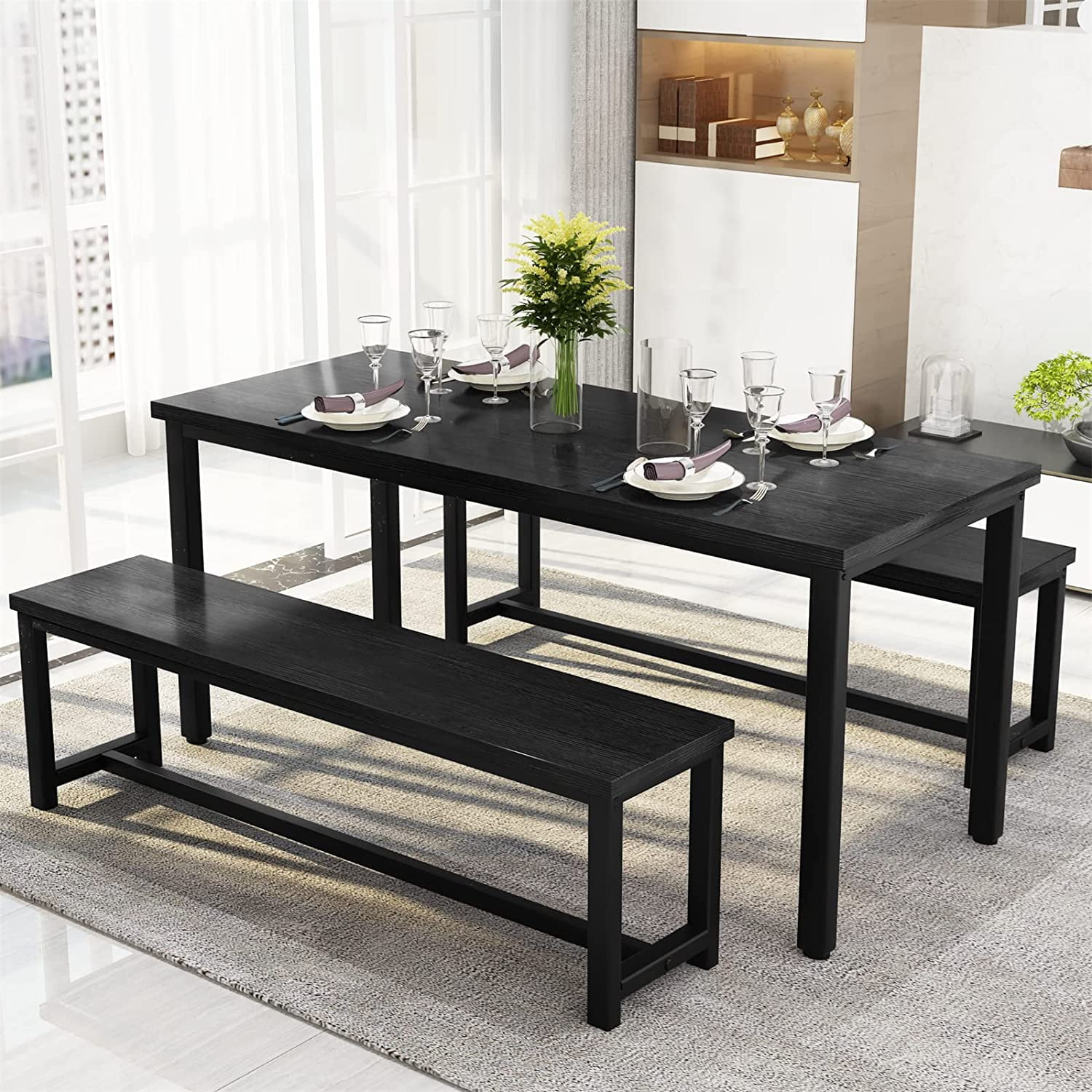 "DKLGG Small Dining Furniture Kitchen Table Set with 2 Benches, 47 ...